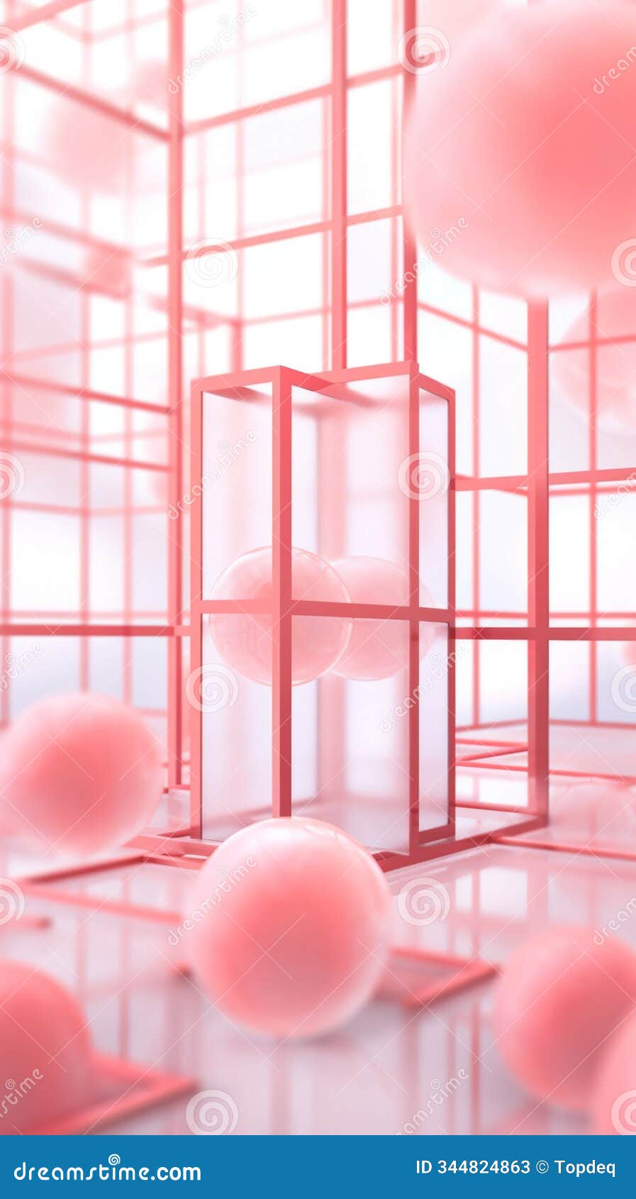 Abstract Pastel Pink Geometric Shapes with White Sphere and Blocks ...