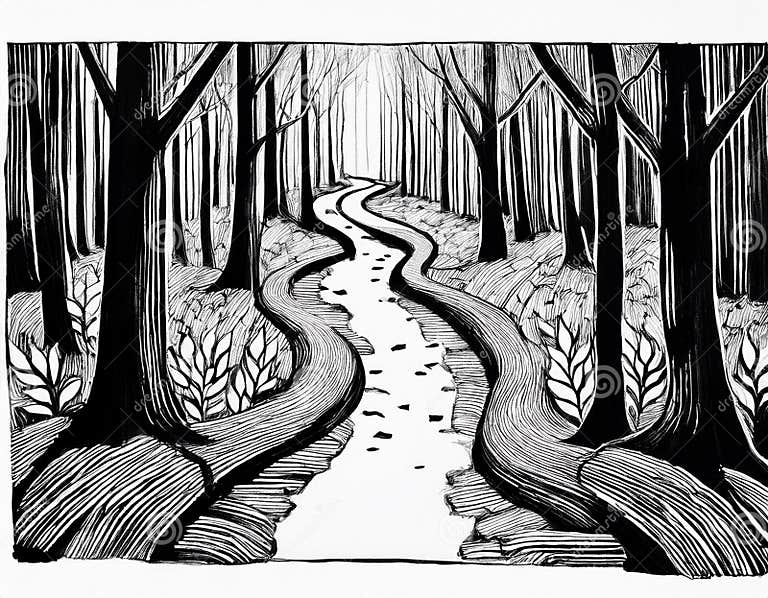 Abstract Path through the Woods Focus on Leaf and Bark Textures in an ...