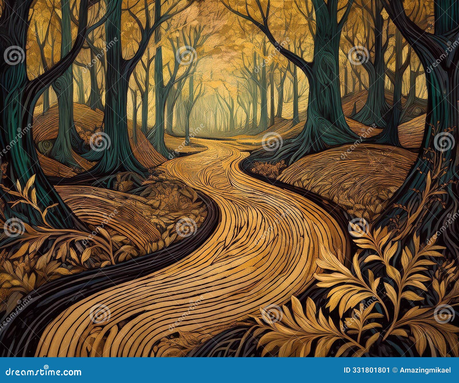 Abstract Path through the Woods Focus on Leaf and Bark Textures in an ...