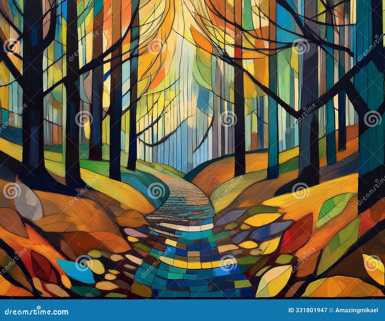 Abstract Path through the Woods Focus on Leaf and Bark Textures in an ...