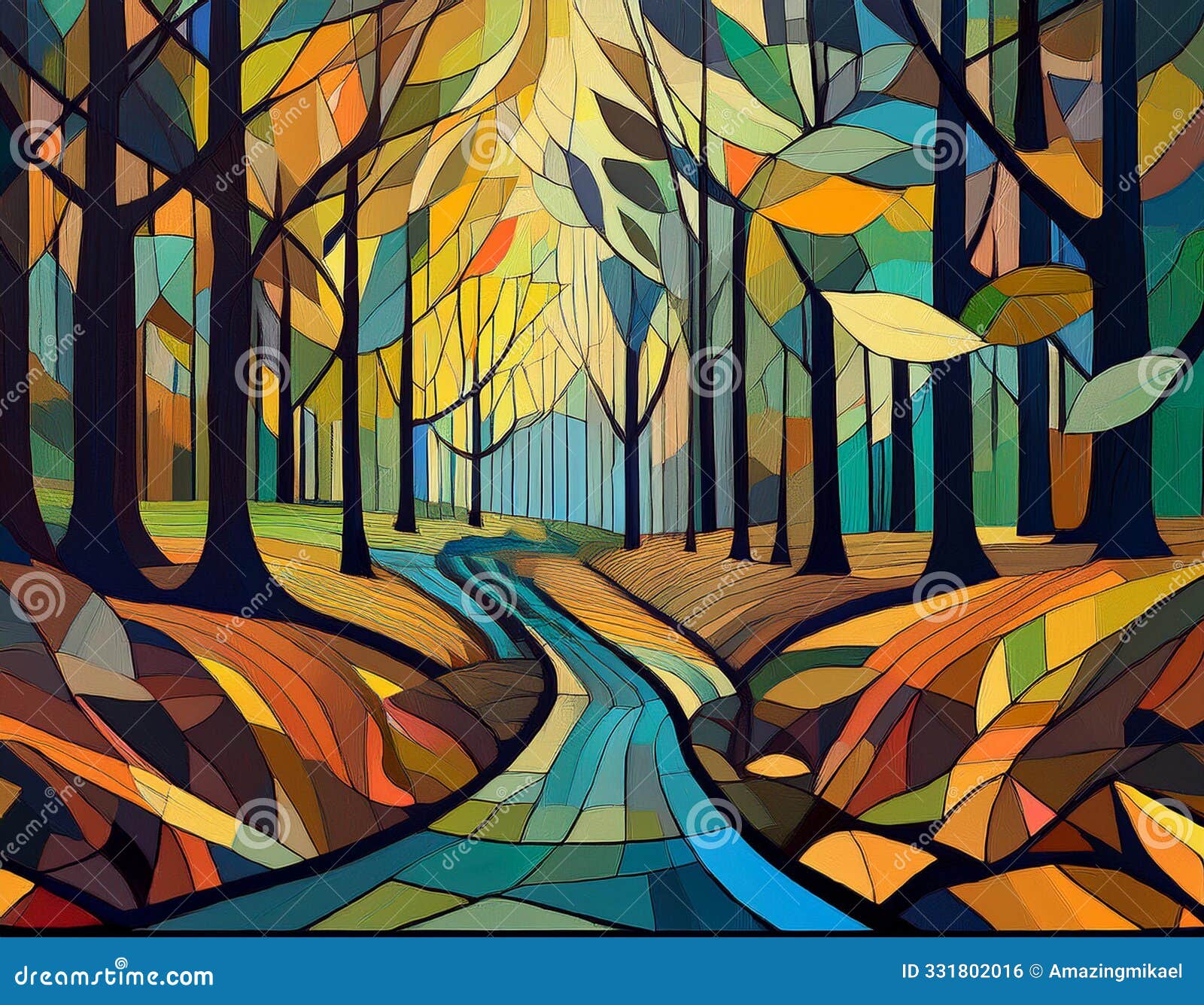 Abstract Path through the Woods Focus on Leaf and Bark Textures in an ...