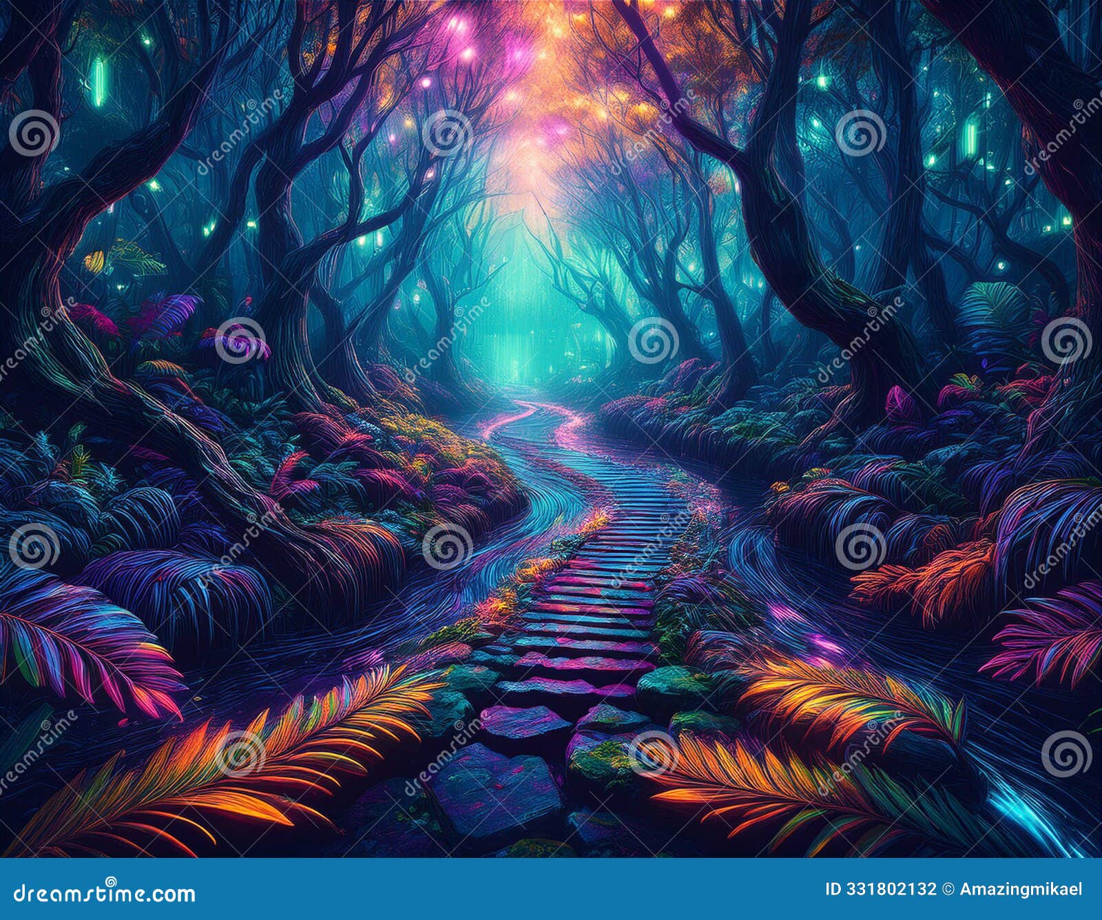 Abstract Path through the Woods Focus on Leaf and Bark Textures in an ...