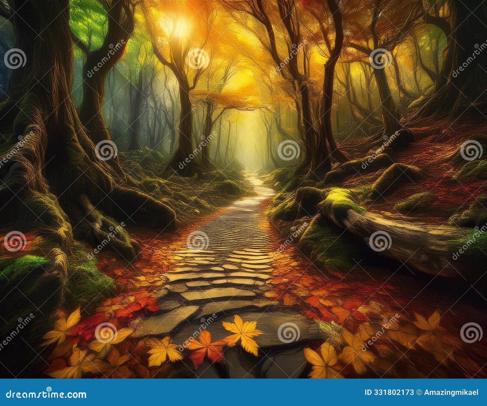 Abstract Path through the Woods Focus on Leaf and Bark Textures in an ...