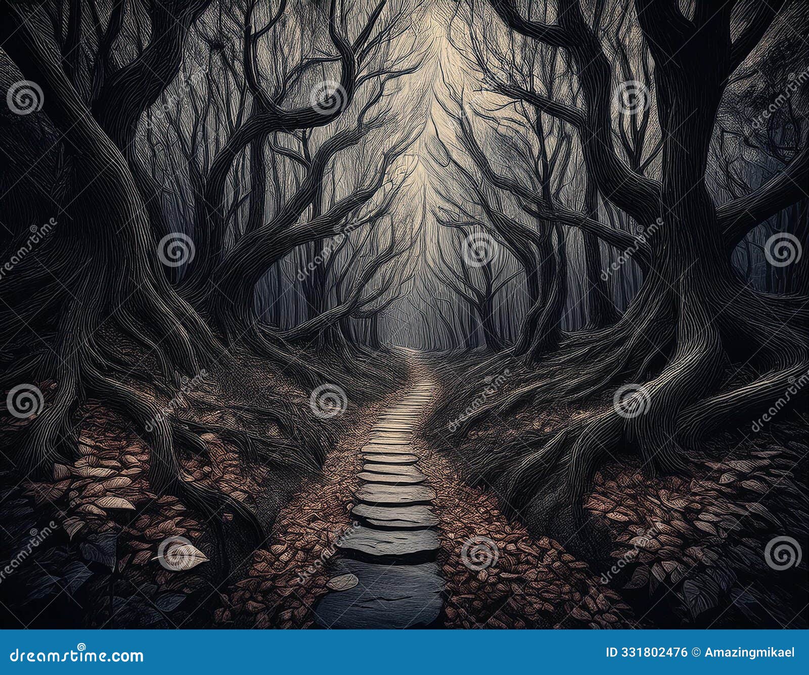 Abstract Path through the Woods Focus on Leaf and Bark Textures in an ...