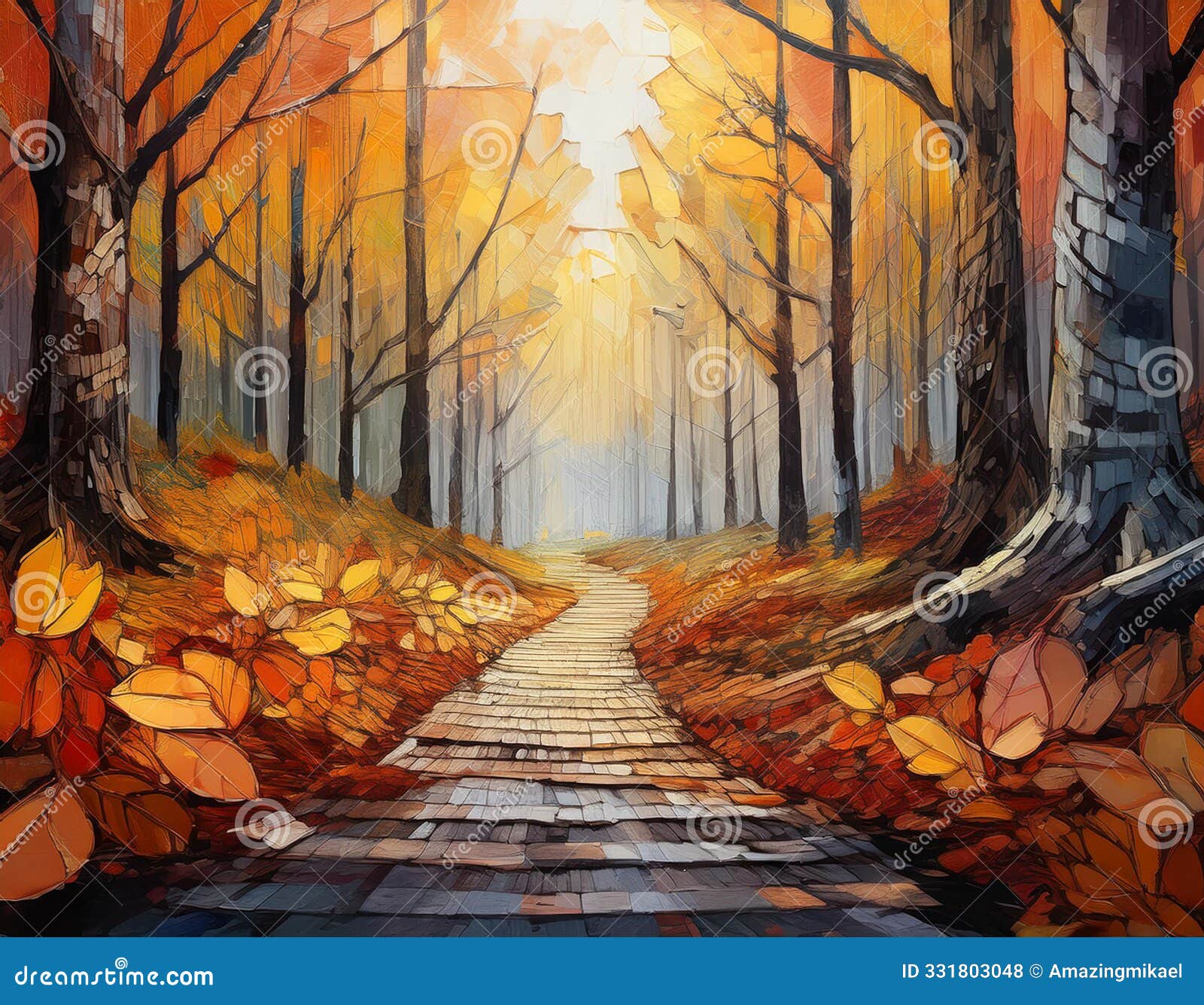 Abstract Path through the Woods Focus on Leaf and Bark Textures in an ...