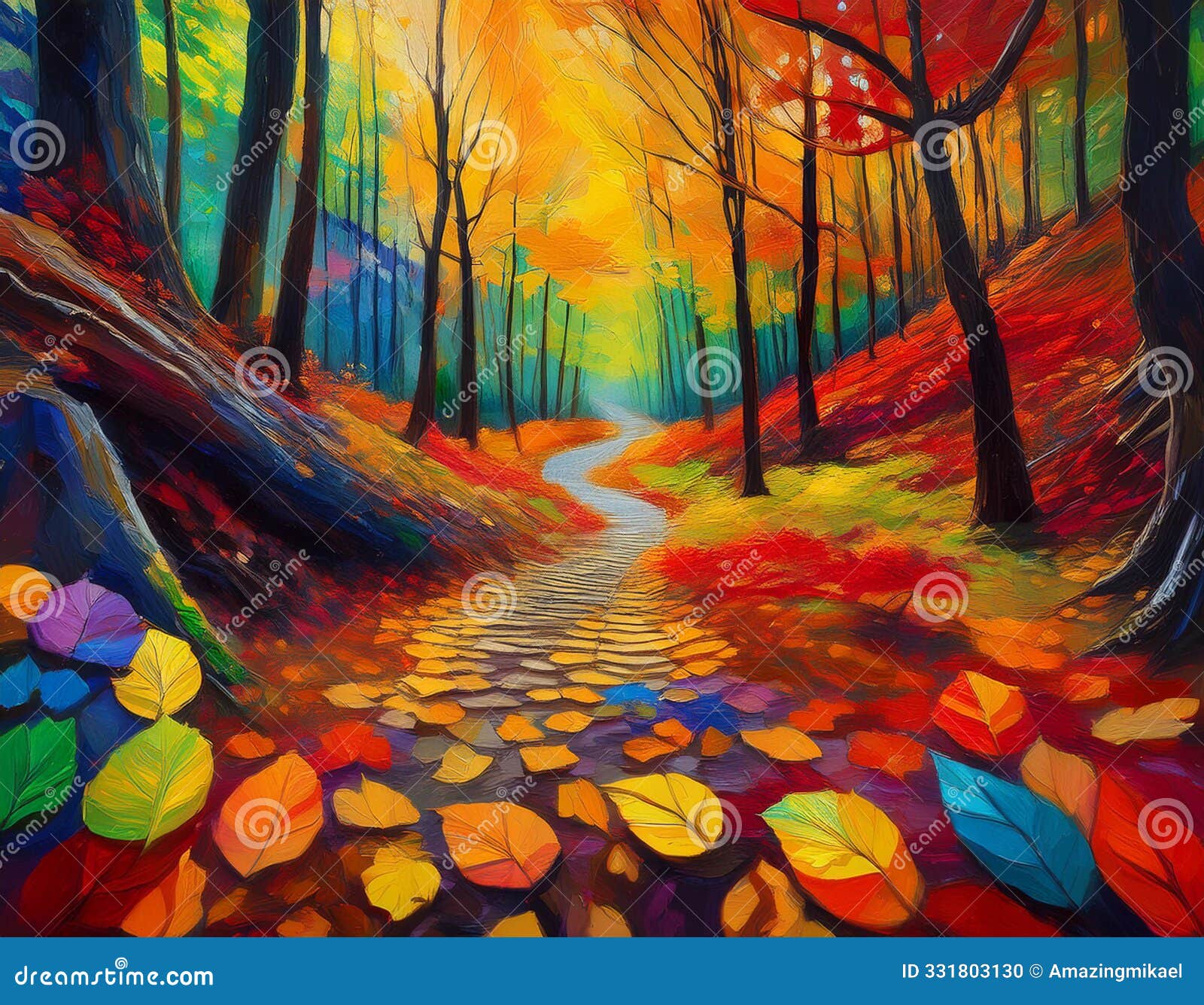 Abstract Path through the Woods Focus on Leaf and Bark Textures in an ...