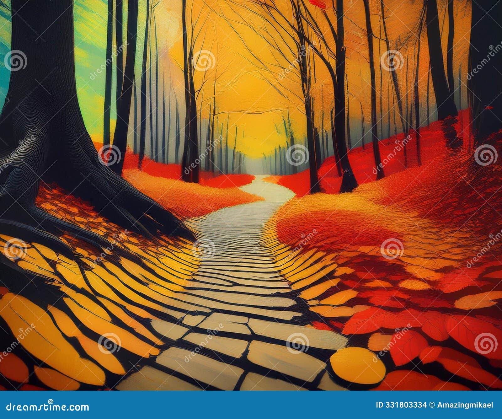 Abstract Path through the Woods Focus on Leaf and Bark Textures in an ...