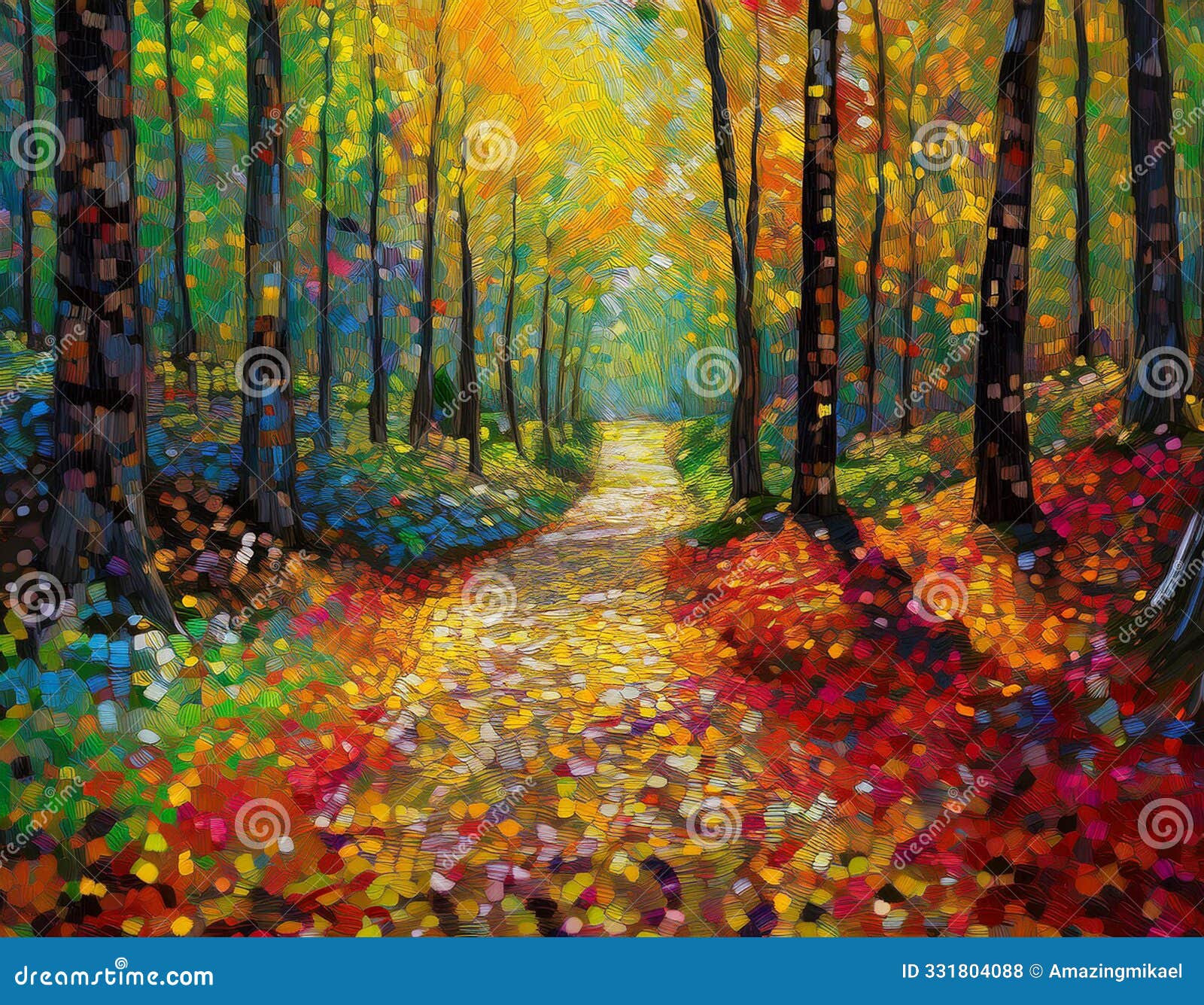 Abstract Path through the Woods Focus on Leaf and Bark Textures in an ...