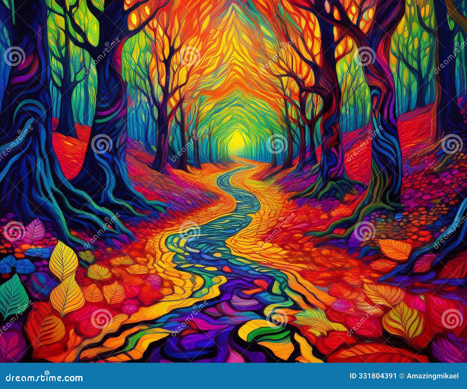 Abstract Path through the Woods Focus on Leaf and Bark Textures in an ...