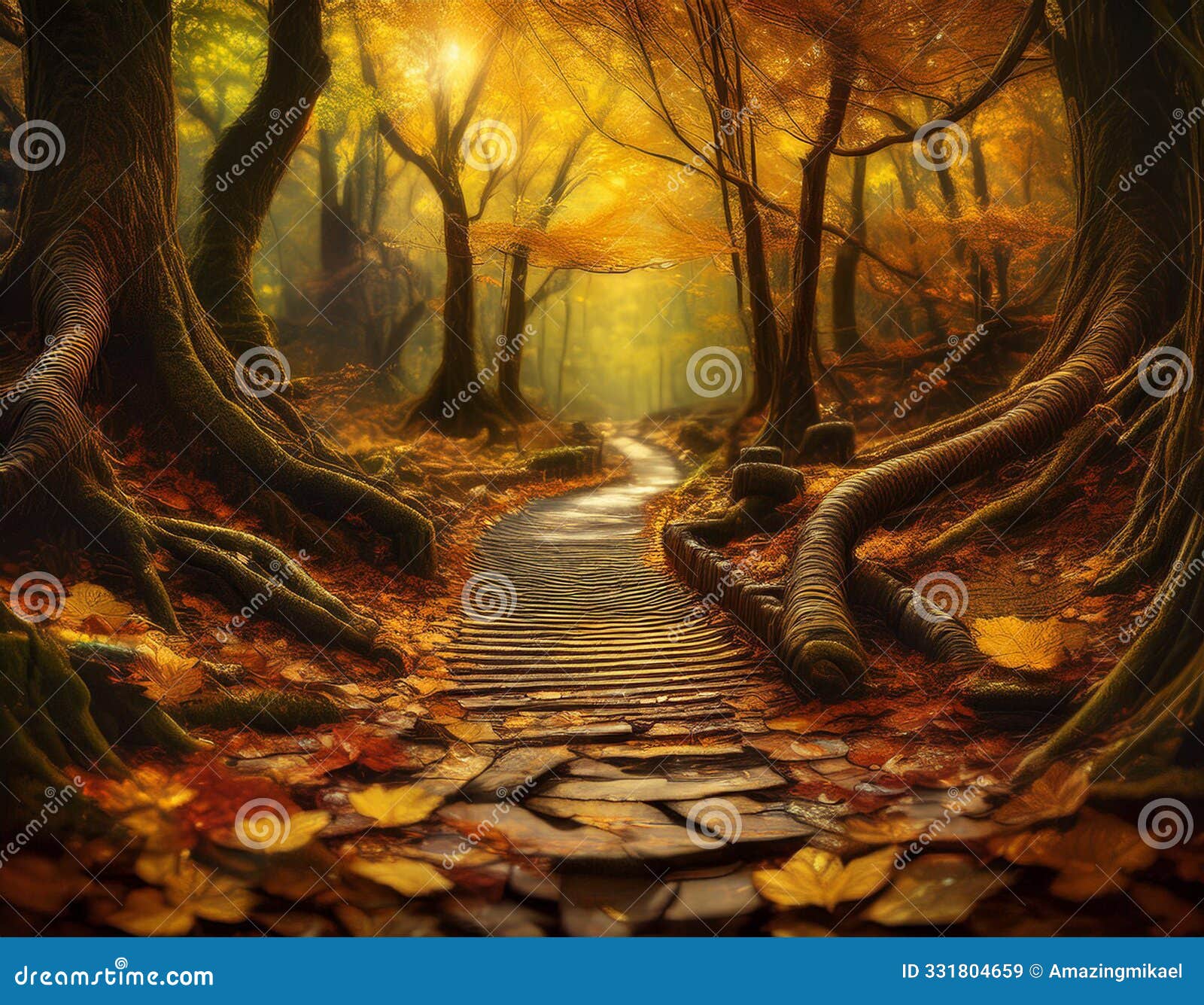 Abstract Path through the Woods Focus on Leaf and Bark Textures in an ...