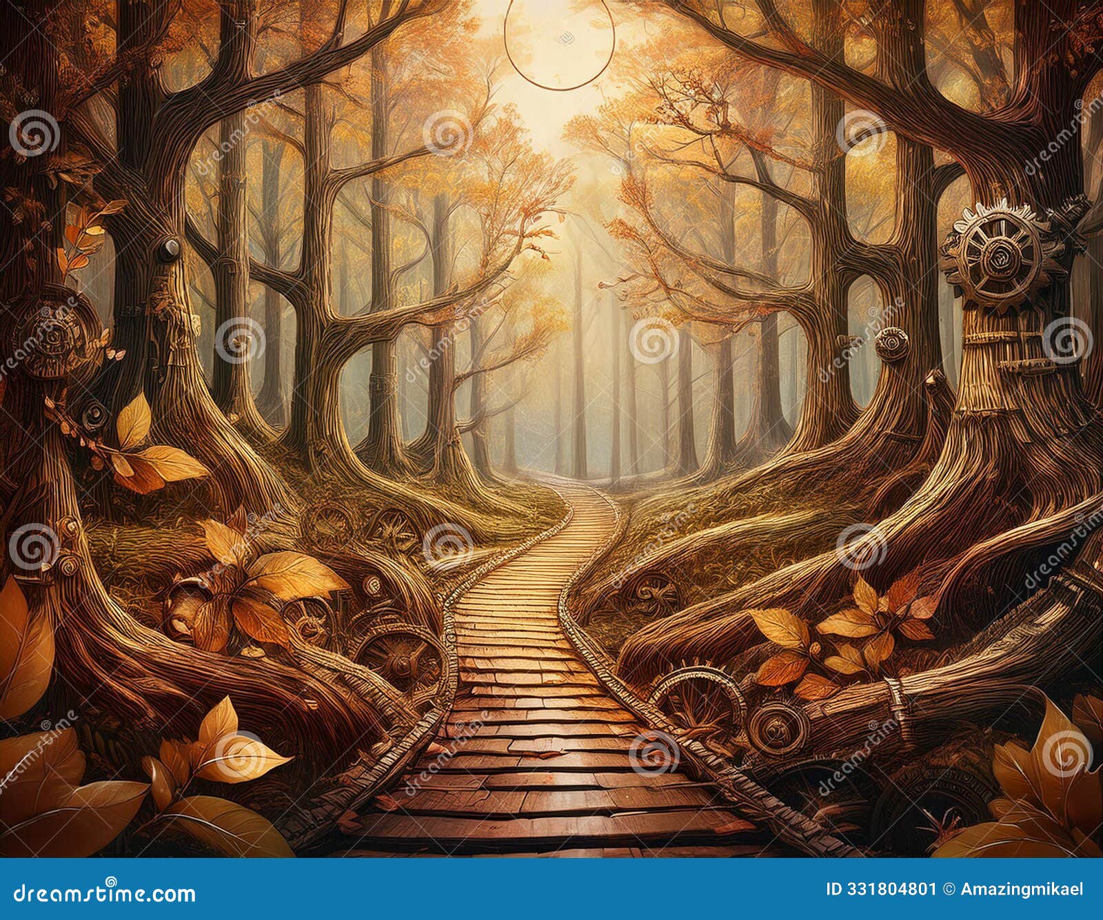 Abstract Path through the Woods Focus on Leaf and Bark Textures in an ...