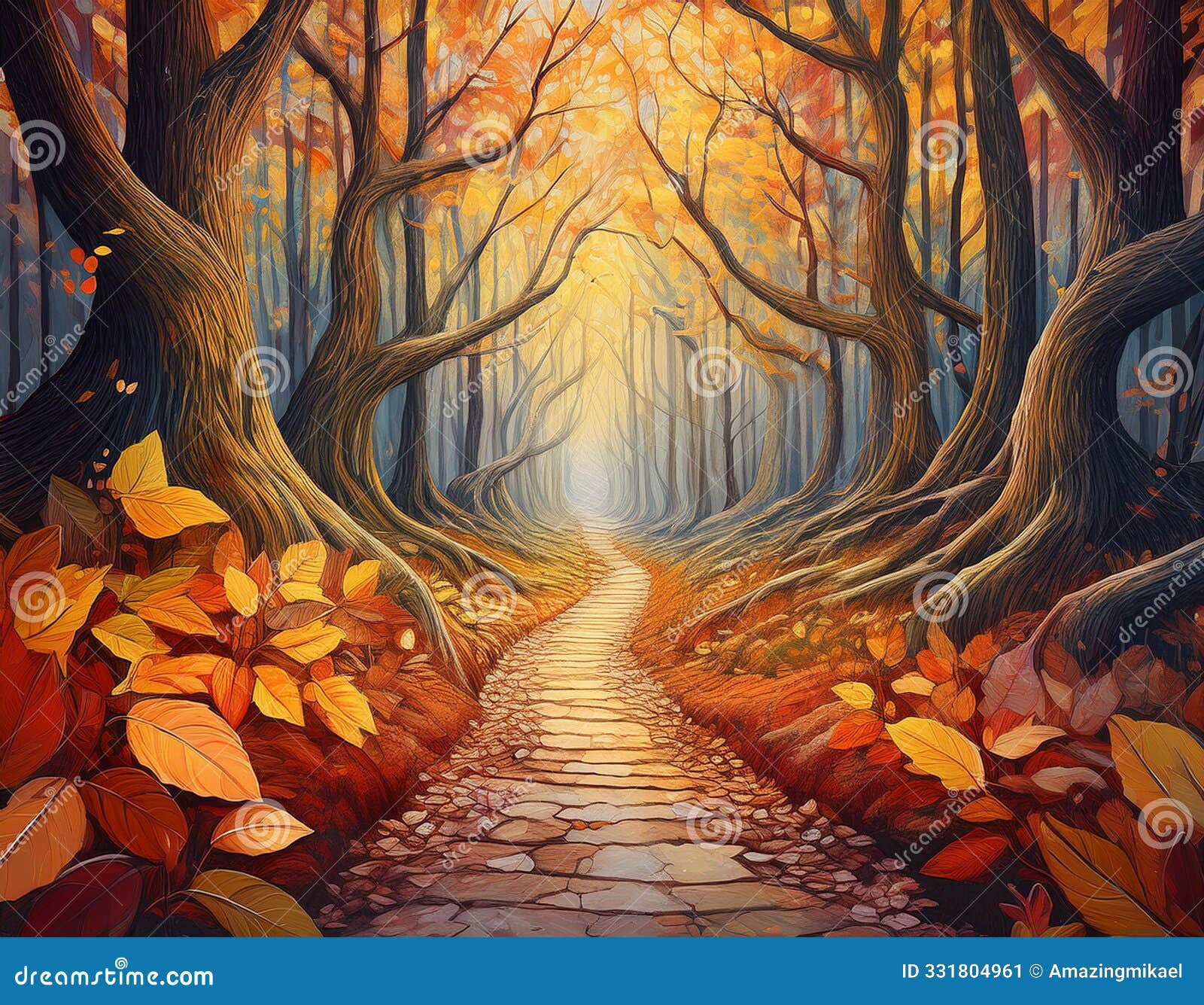 Abstract Path through the Woods Focus on Leaf and Bark Textures in an ...