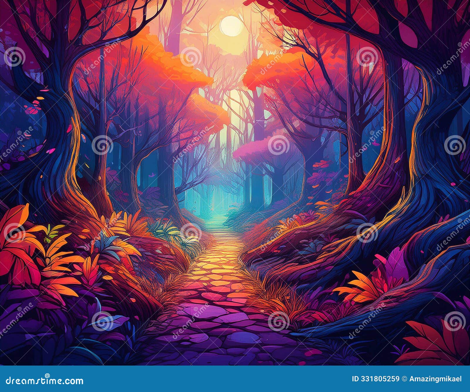 Abstract Path through the Woods Focus on Leaf and Bark Textures in an ...