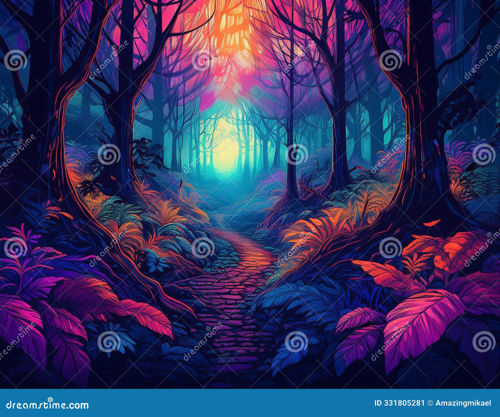 Abstract Path through the Woods Focus on Leaf and Bark Textures in an ...