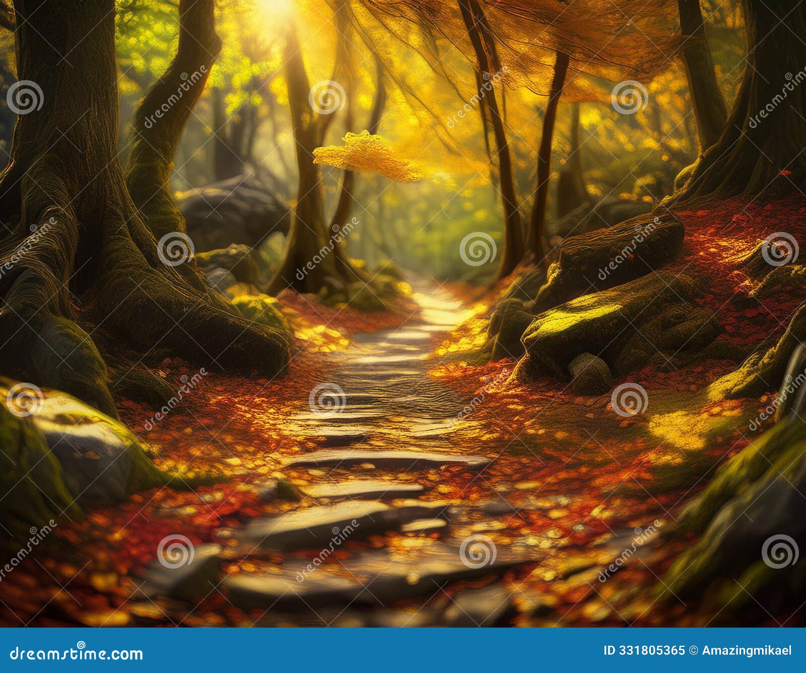 Abstract Path through the Woods Focus on Leaf and Bark Textures in an ...