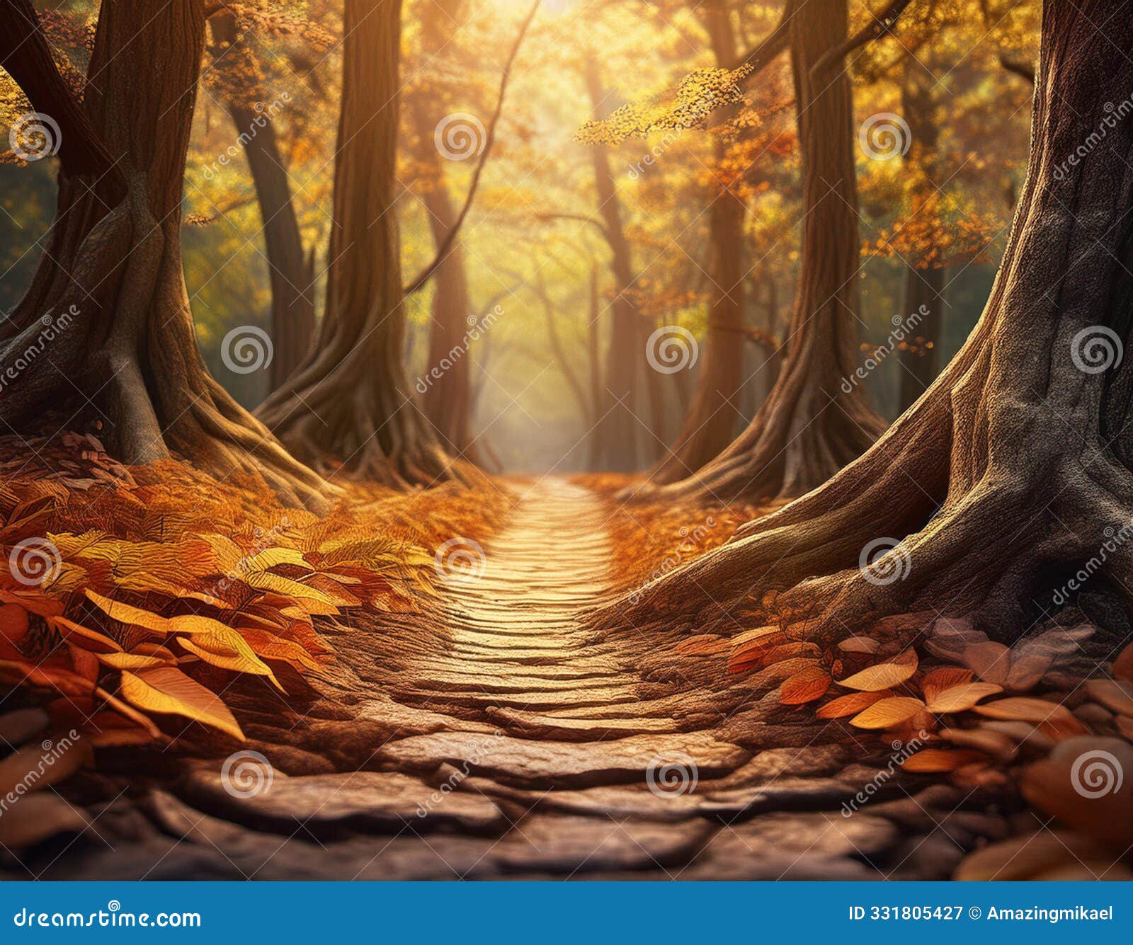 Abstract Path through the Woods Focus on Leaf and Bark Textures in an ...