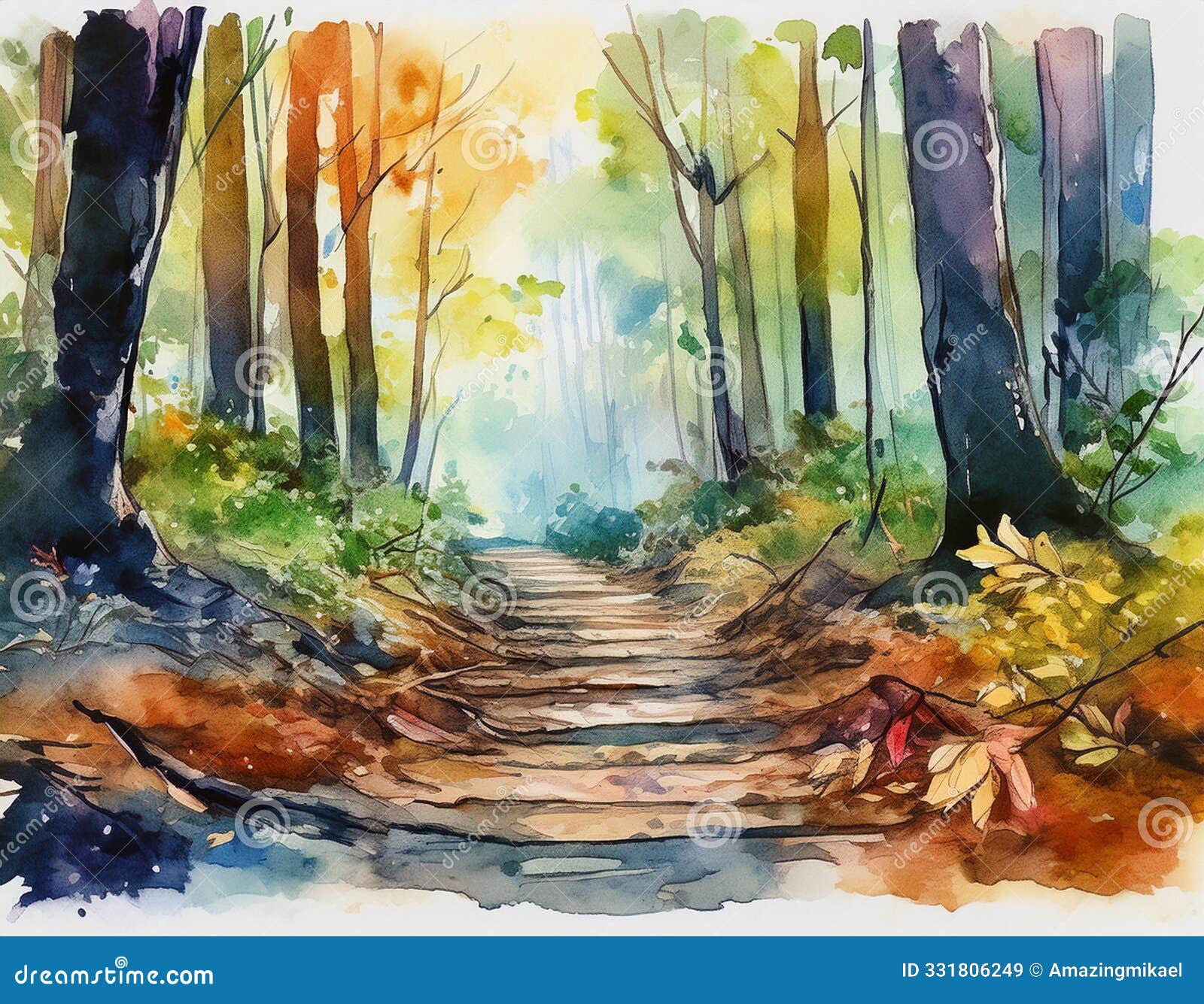 Abstract Path through the Woods Focus on Leaf and Bark Textures in an ...