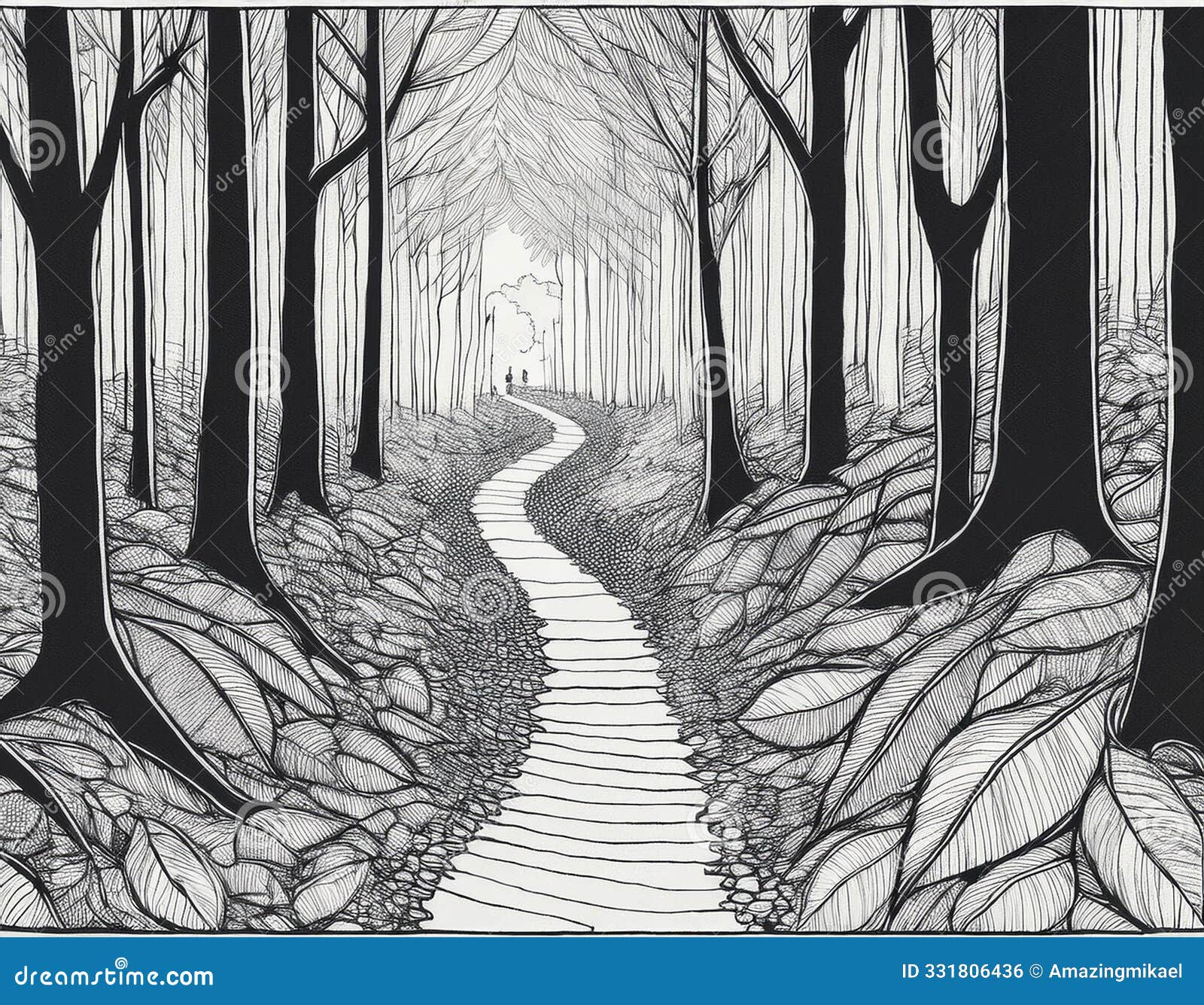 Abstract Path through the Woods Focus on Leaf and Bark Textures in an ...