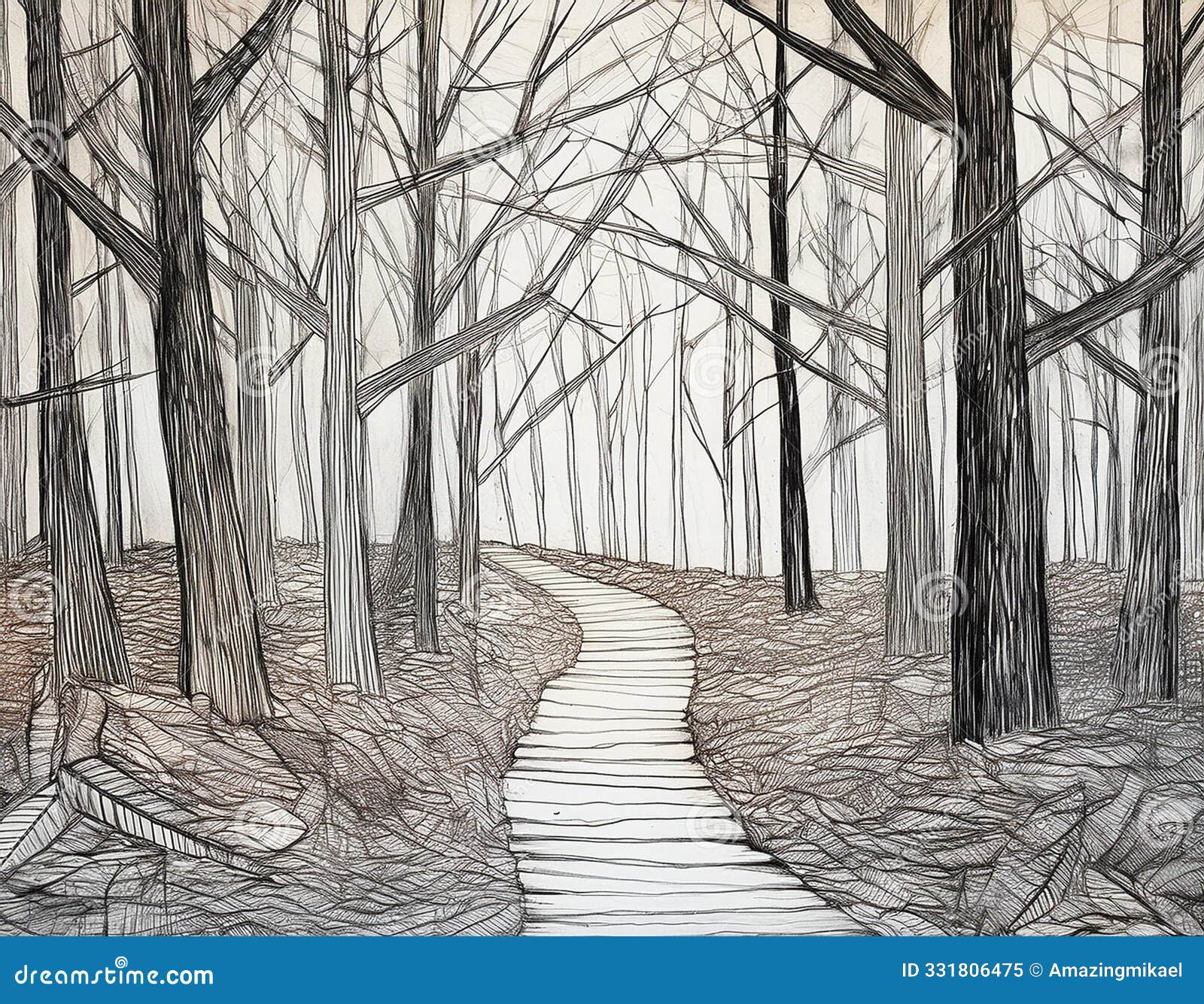 Abstract Path through the Woods Focus on Leaf and Bark Textures in an ...