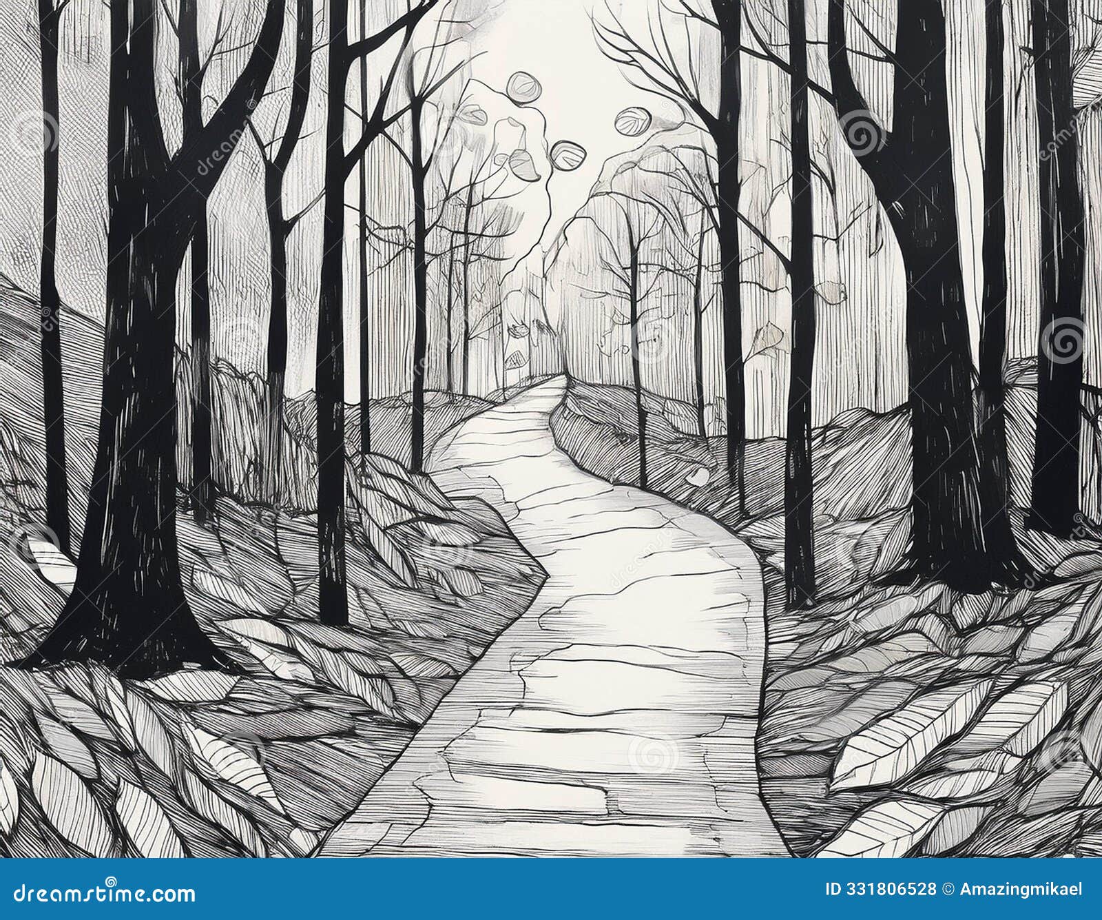 Abstract Path through the Woods Focus on Leaf and Bark Textures in an ...