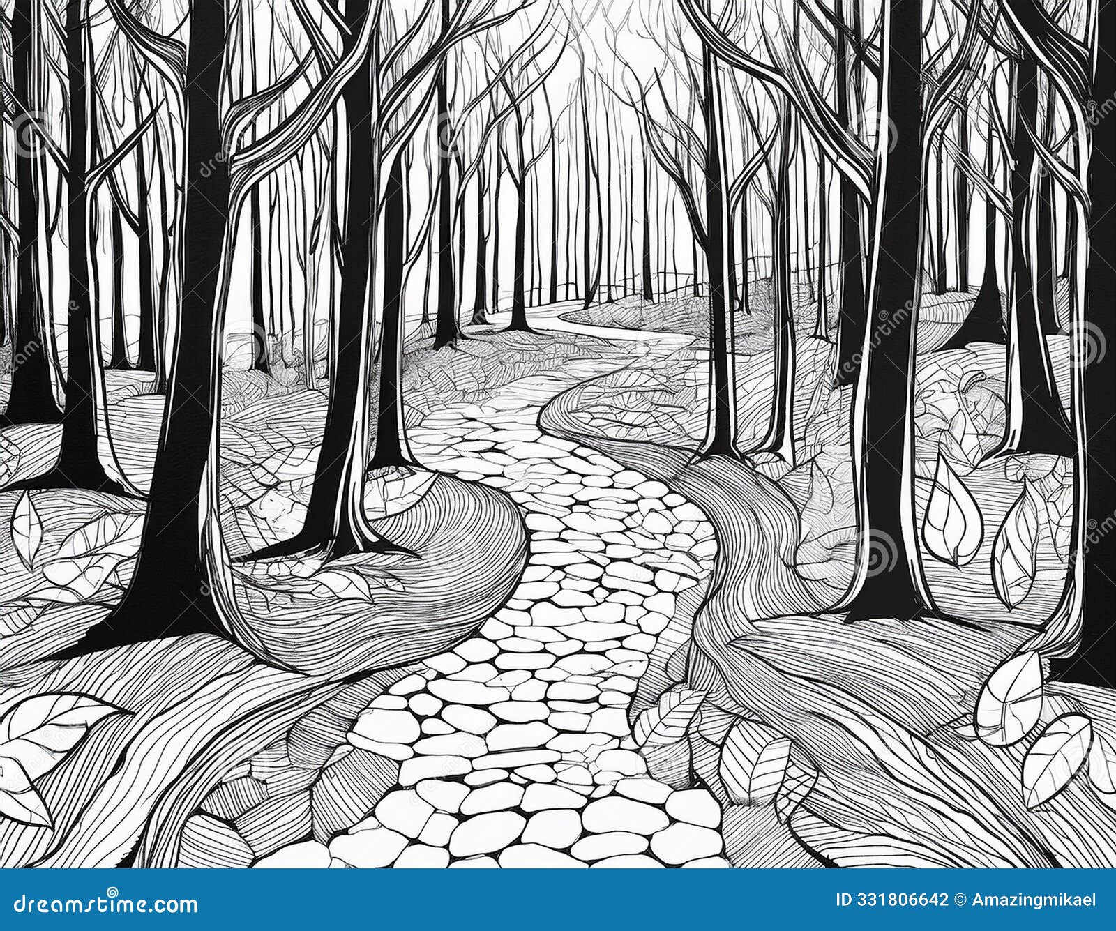 Abstract Path through the Woods Focus on Leaf and Bark Textures in an ...