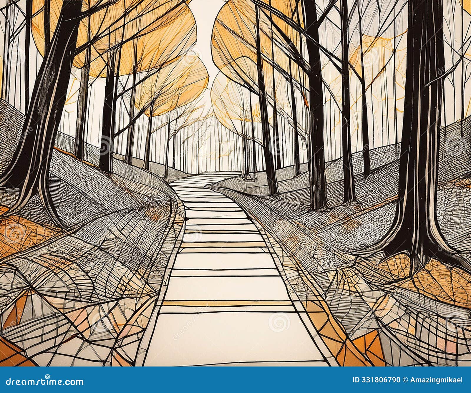 Abstract Path through the Woods Focus on Leaf and Bark Textures in an ...