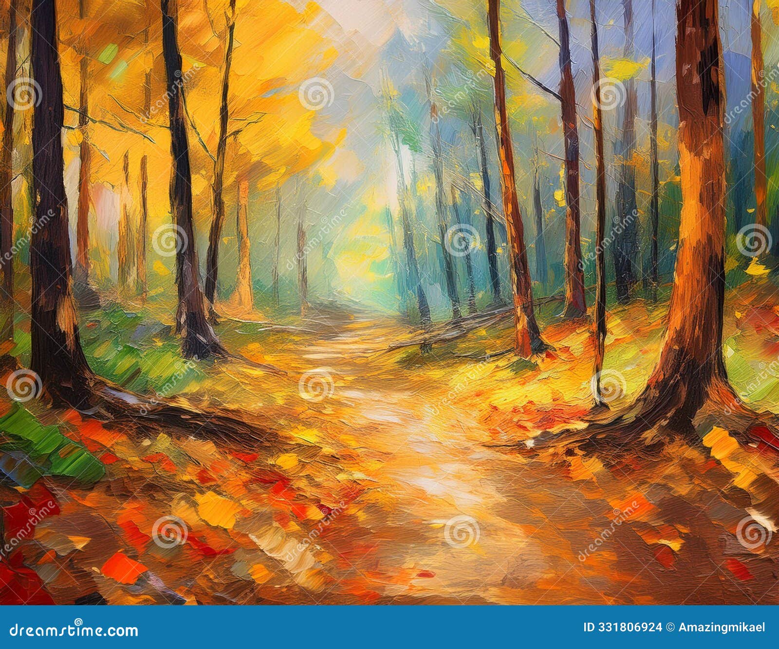 Abstract Path through the Woods Focus on Leaf and Bark Textures in an ...