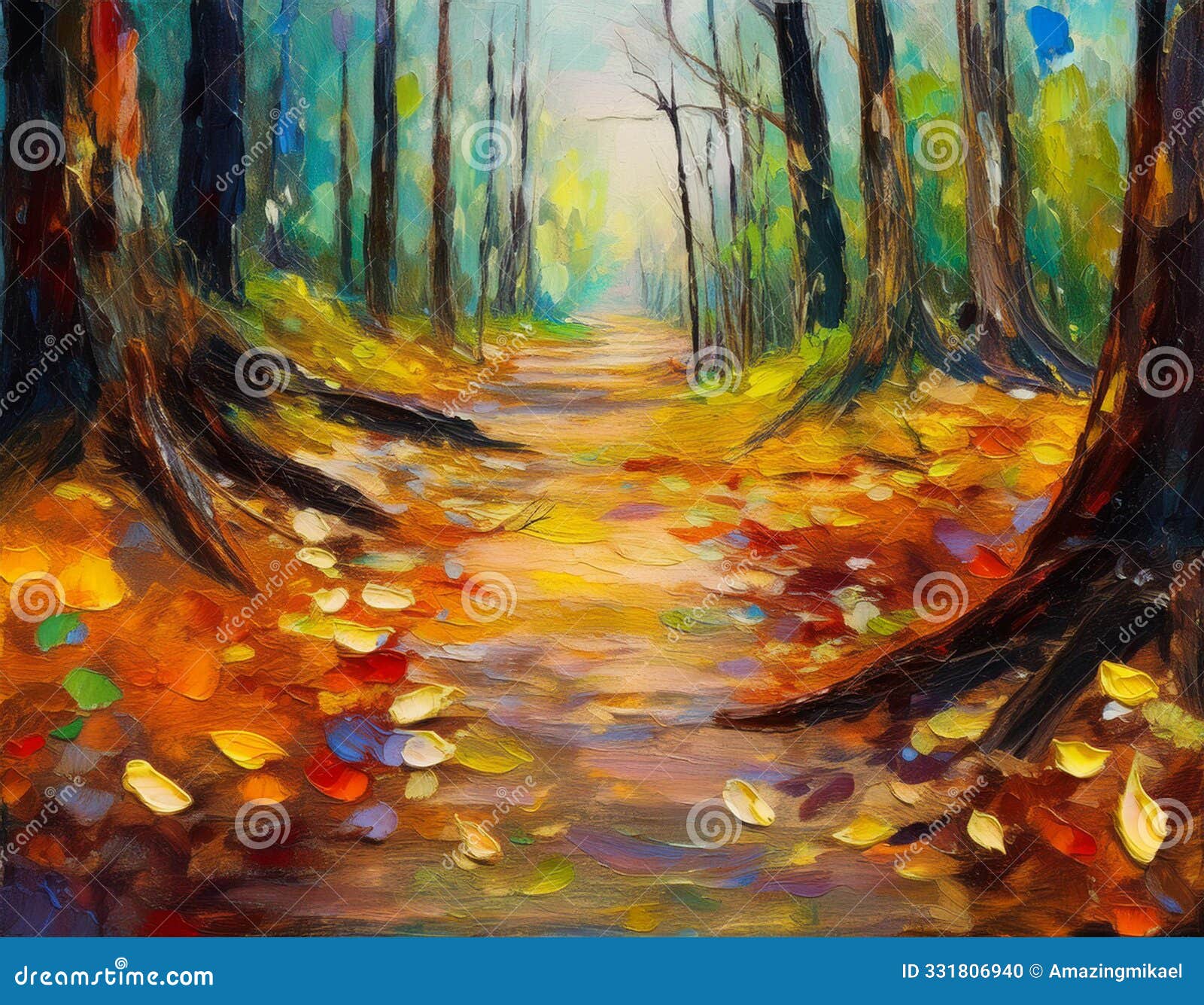 Abstract Path through the Woods Focus on Leaf and Bark Textures in an ...