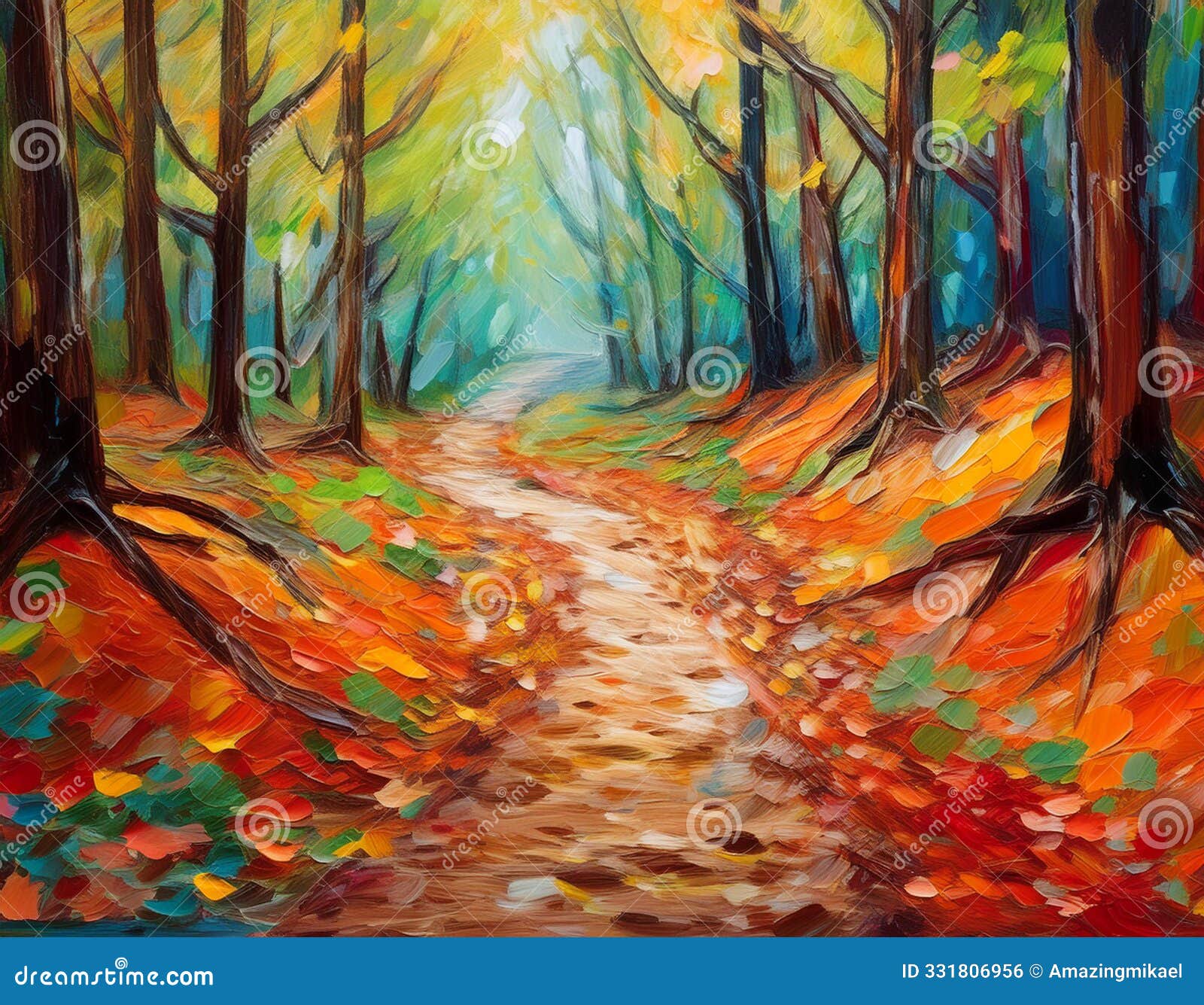 Abstract Path through the Woods Focus on Leaf and Bark Textures in an ...