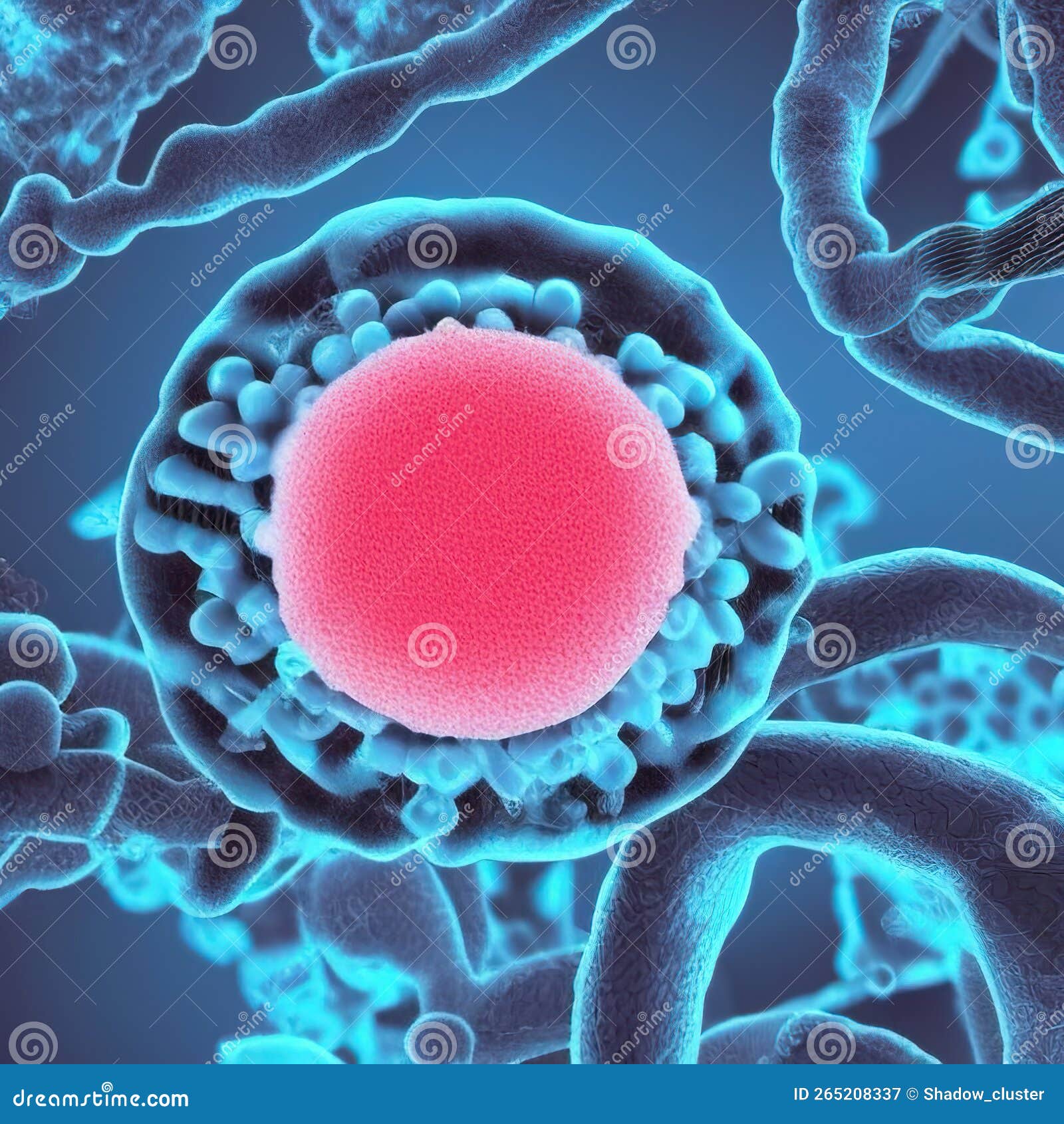 Abstract Pathogenic Virus Cell, Cancer Cell Under Microscope, Digital ...