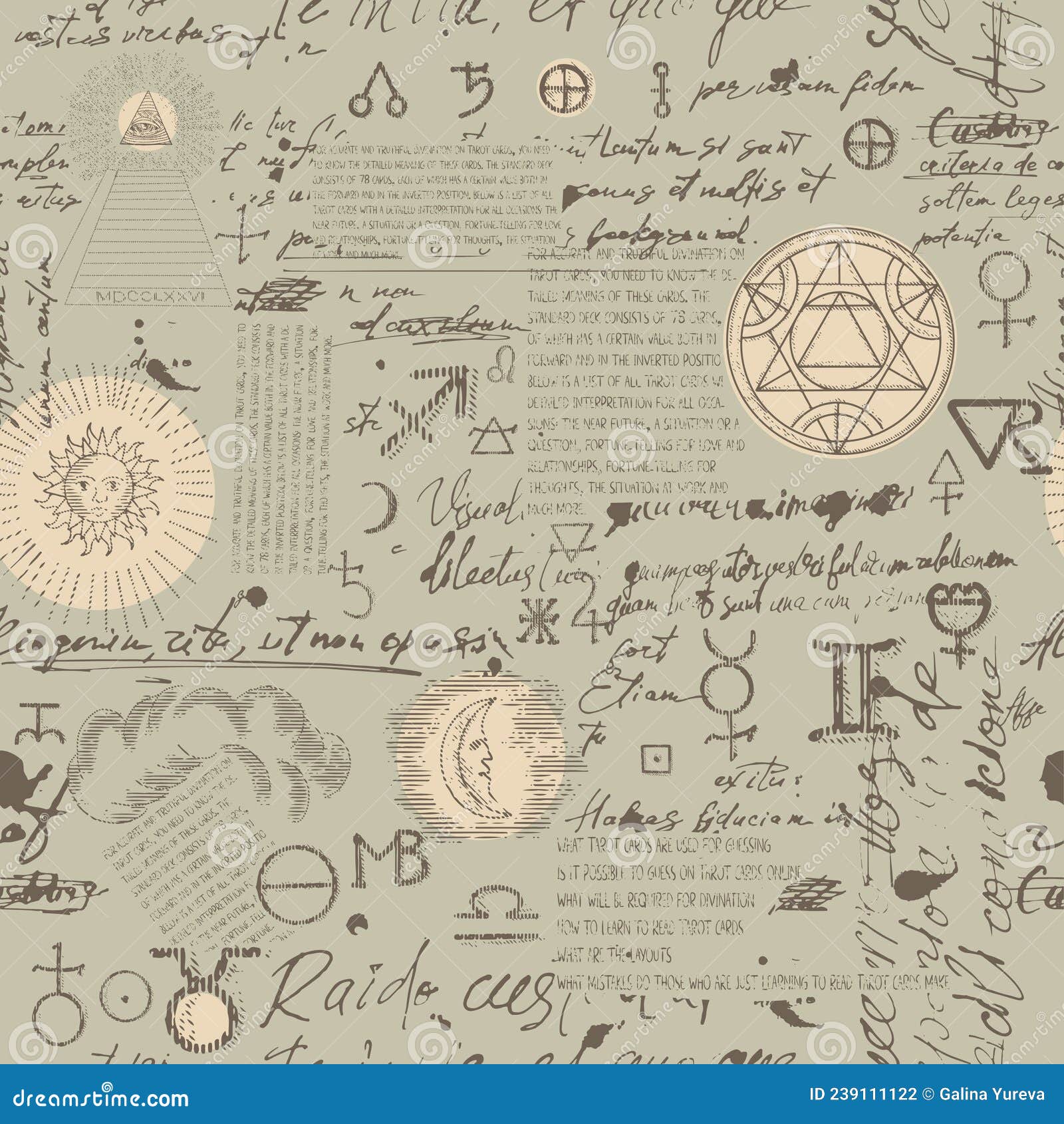 Seamless esoteric pattern. stock vector. Illustration of occult - 239111122