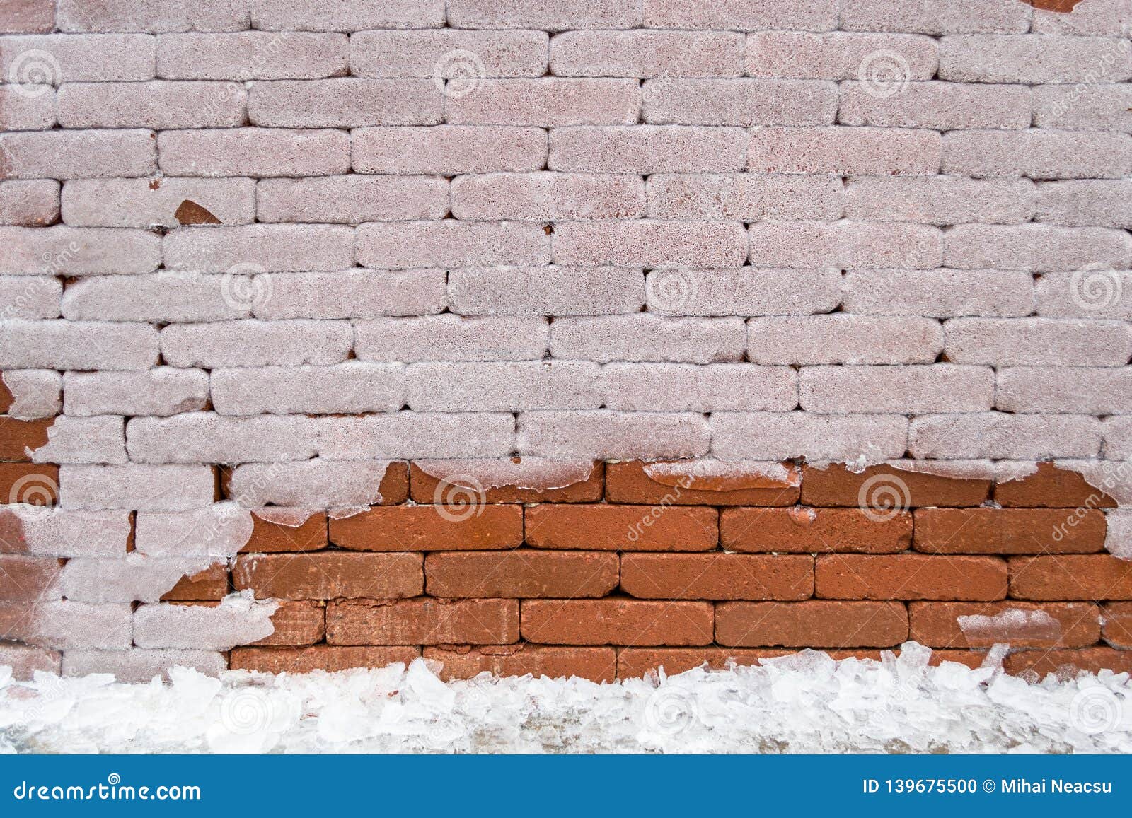 Abstract Pattern with Brown Brick Wall Partially Covered with Snow ...