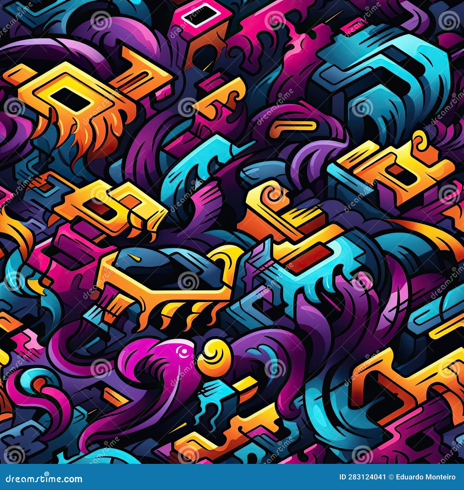 Abstract Pattern with Colorful Shapes and Dark, Foreboding Colors ...