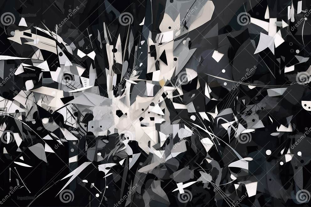 Abstract Pattern of Deconstructed and Fragmented Shapes in Black and ...