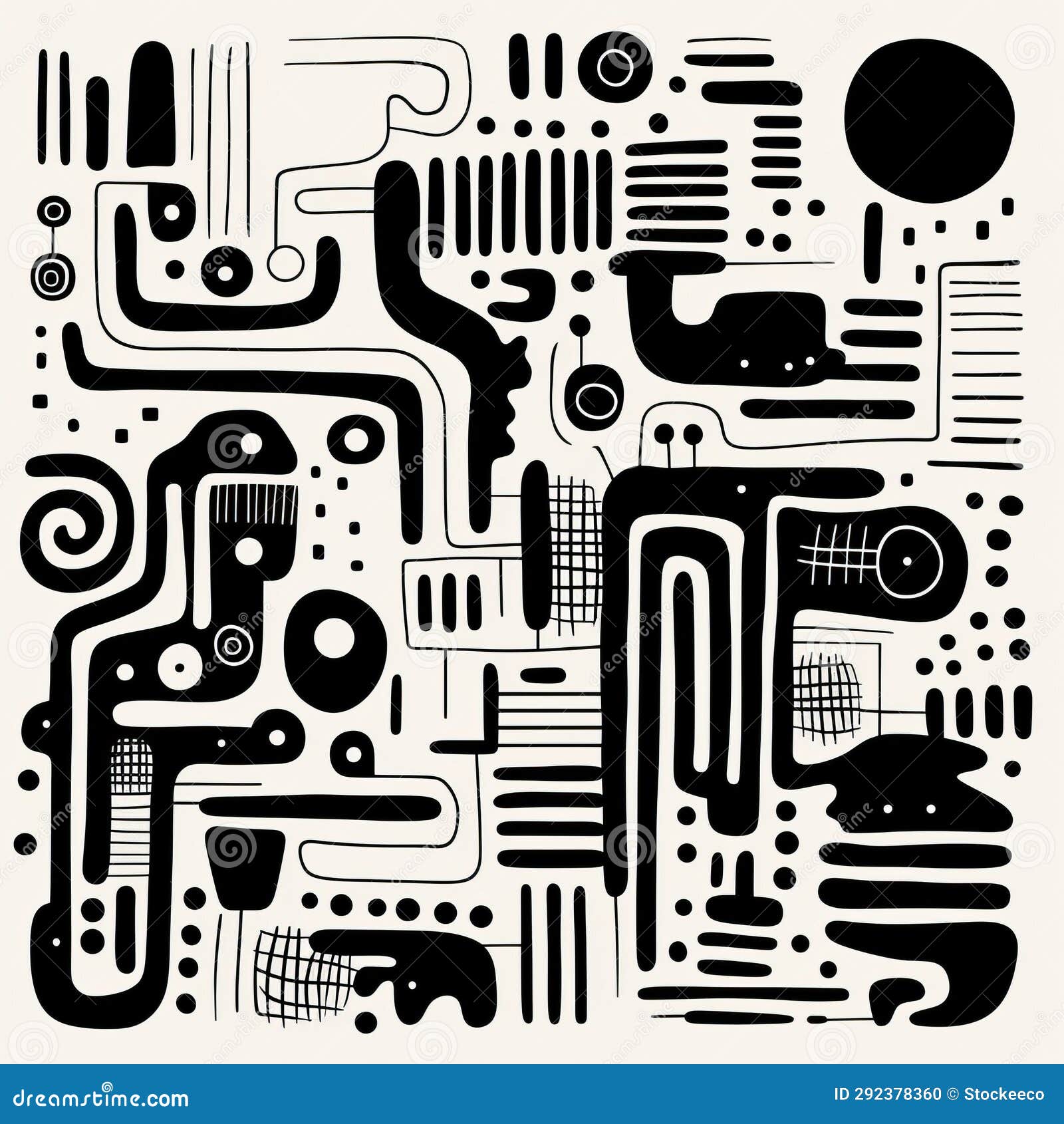 Playful Black and White Doodle Poster with Abstract Stylized Pattern ...