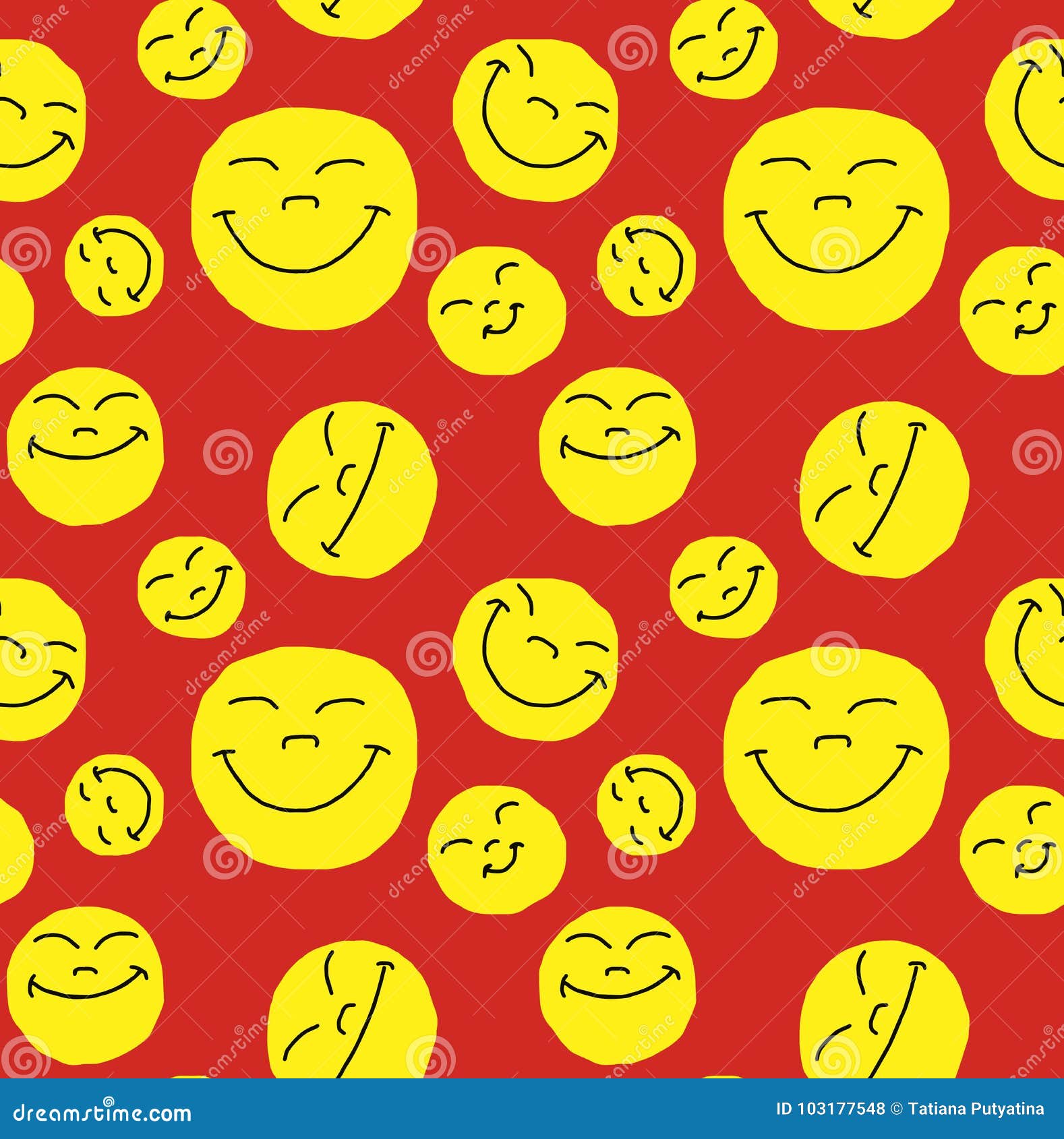 Abstract Pattern of Funny Smileys on Red Stock Illustration ...