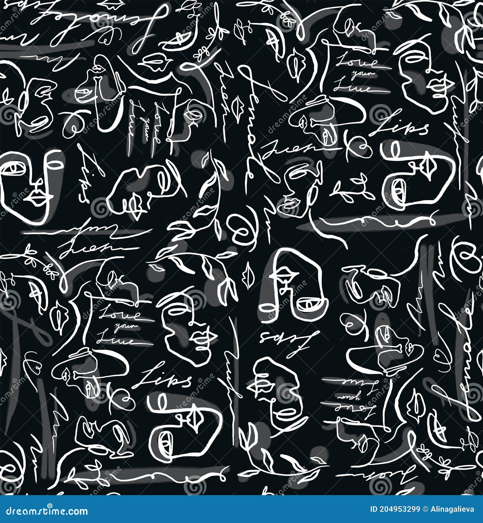 Abstract Pattern with Humans Faces.Vector Illustration in Vintage Style ...