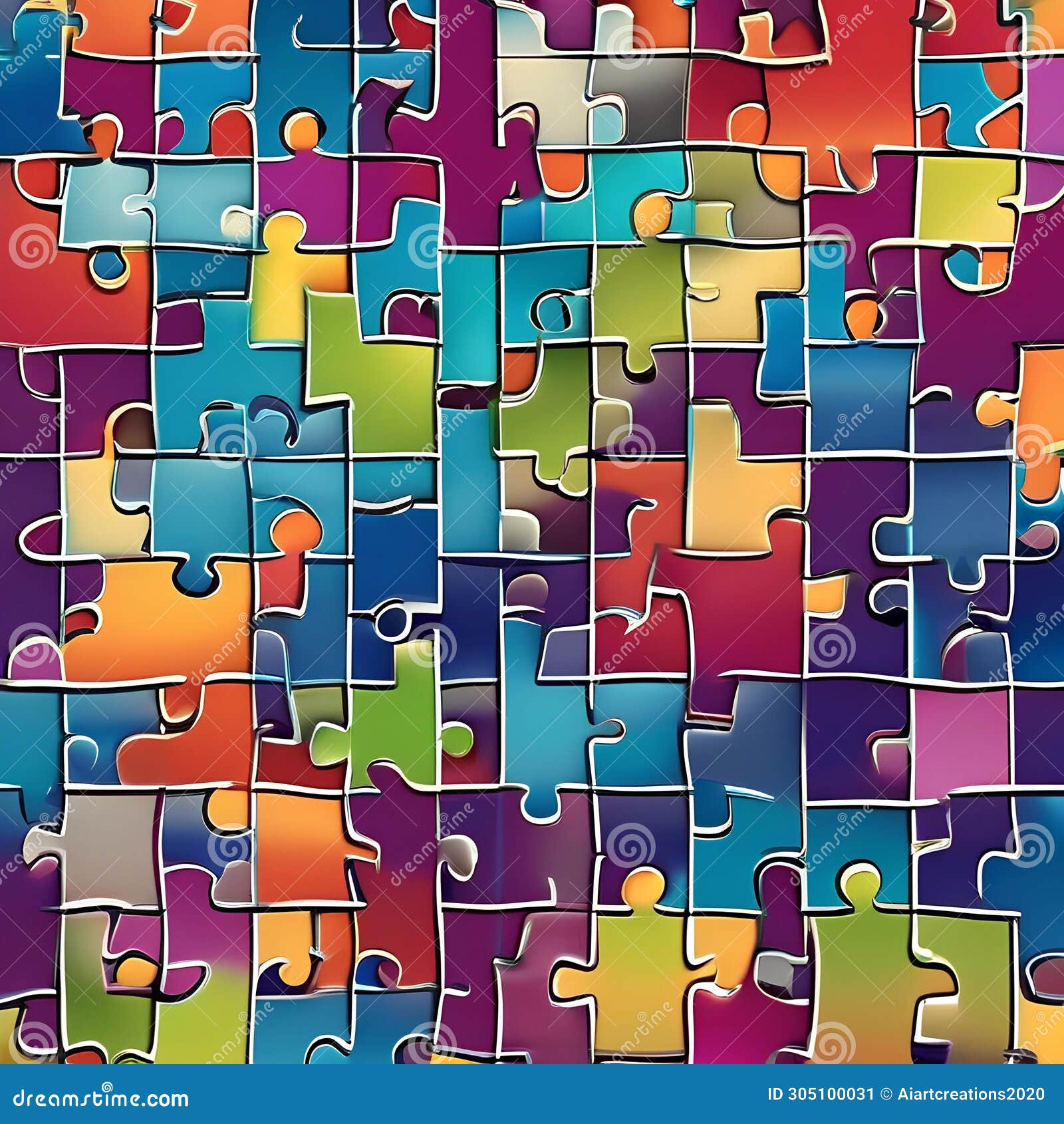 Abstract Pattern of Interconnected Puzzle Pieces in Vibrant Colors ...
