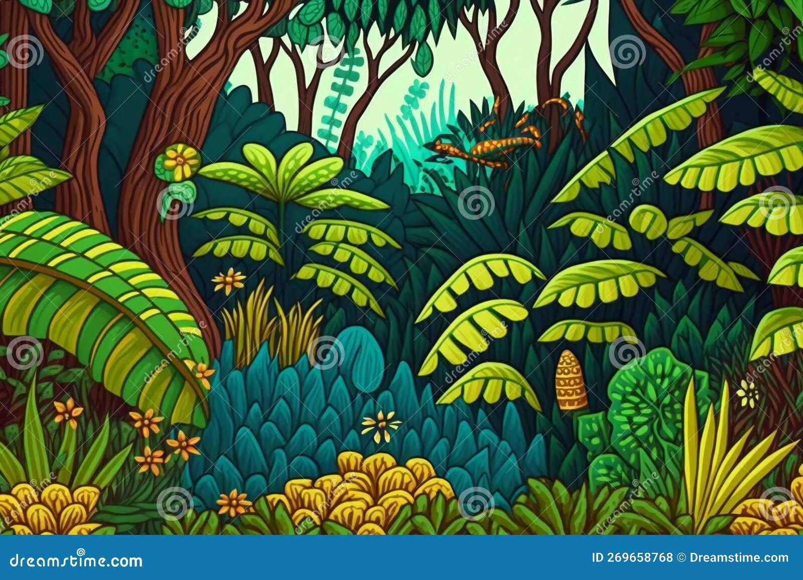 Abstract Pattern with Jungle, Plants and Trees. Stock Illustration ...