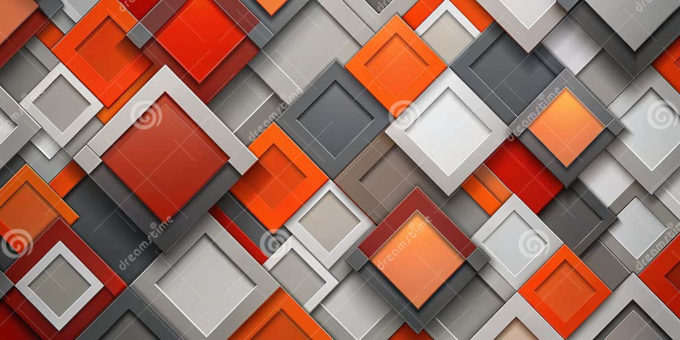 Abstract Pattern of Overlapping Angular Squares in Shades of Grey Red and Orange AI Generative ...