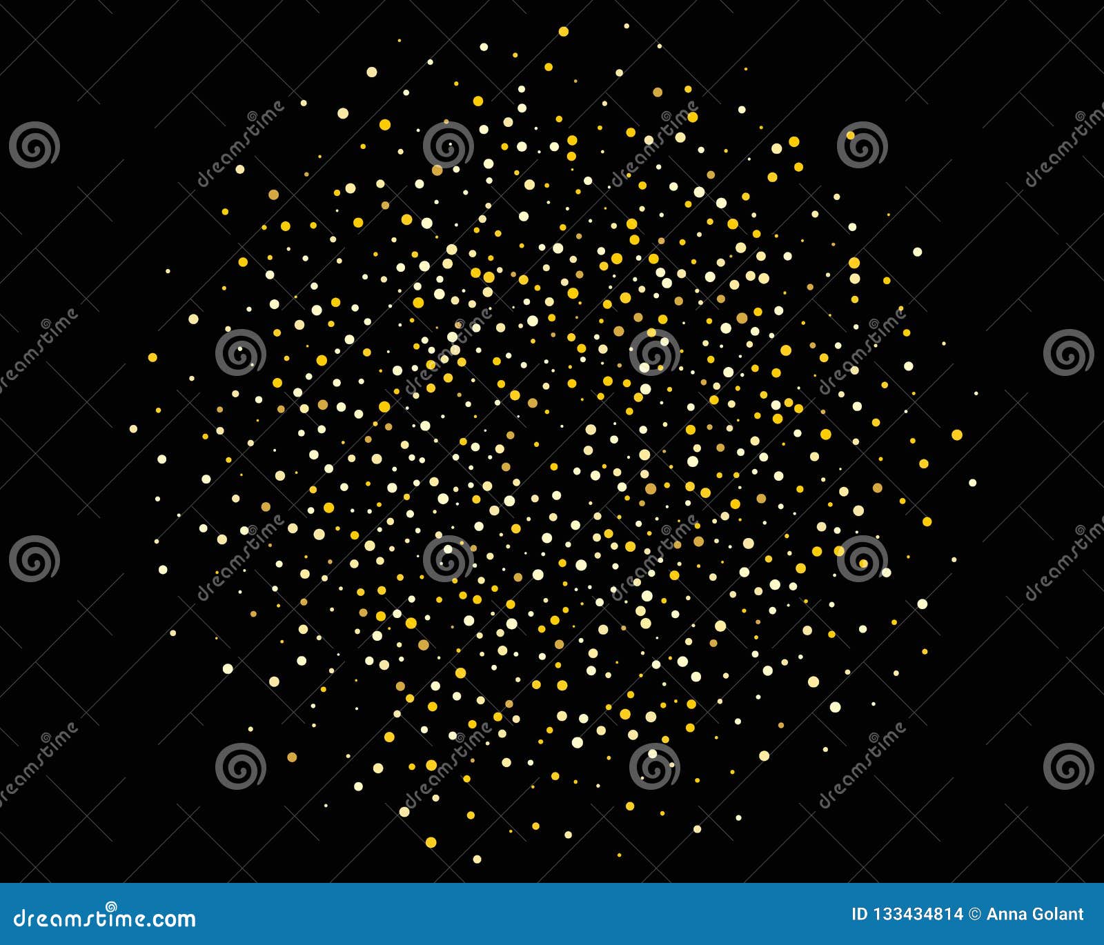 Abstract Pattern of Random Falling Gold Dots on Black Background ...