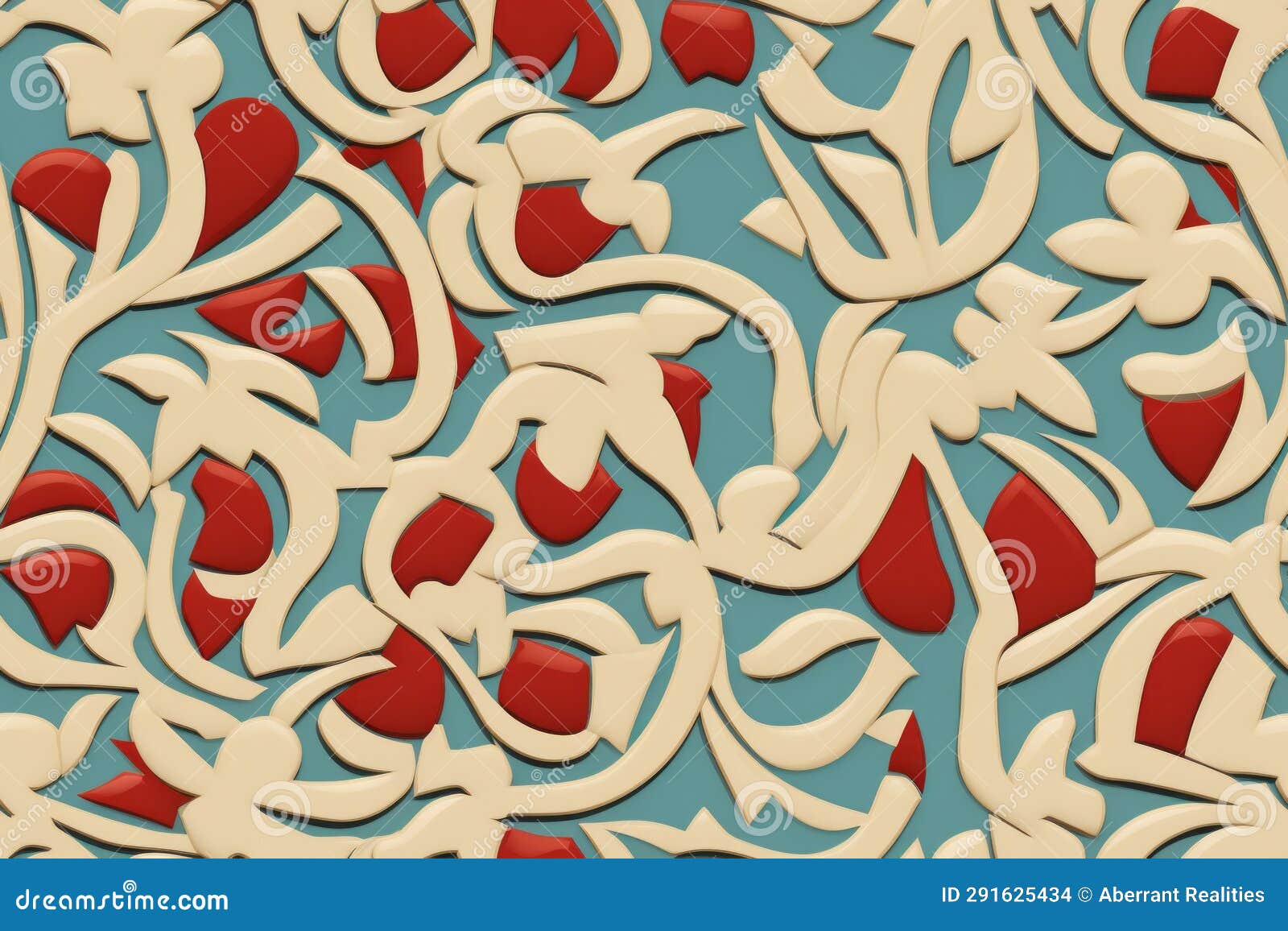 An Abstract Pattern of Red and Blue Flowers on a Blue Background Stock ...