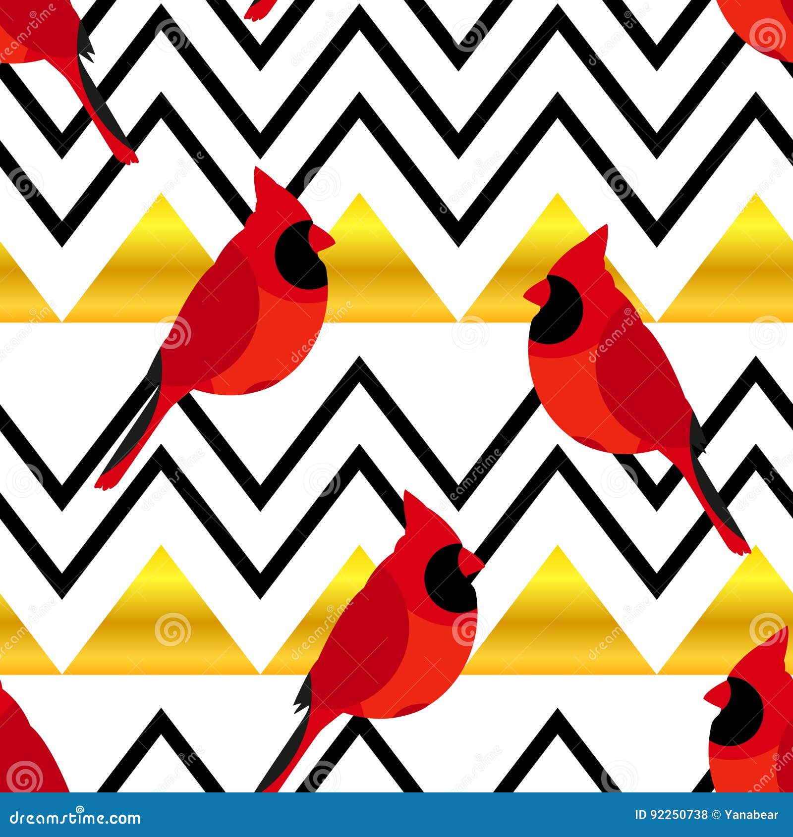 Abstract Pattern with Red Cardinal and Gold Triangles. Ornament for ...