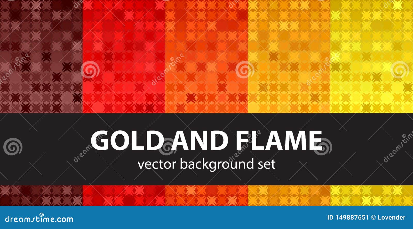 Abstract Pattern Set Gold and Flame. Vector Seamless Backgrounds Stock ...