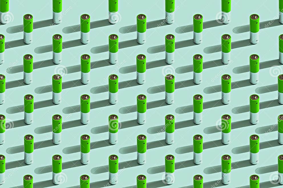 Abstract Pattern of Small Green Batteries on Blue Background Stock ...