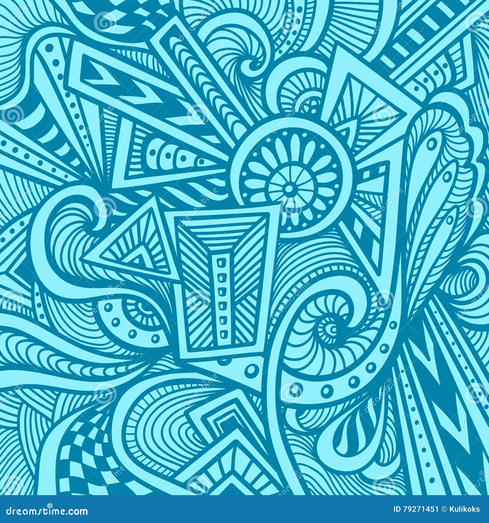 Abstract Pattern in Zen Tangle or Zen Doodle Style in Light Blue Stock ...