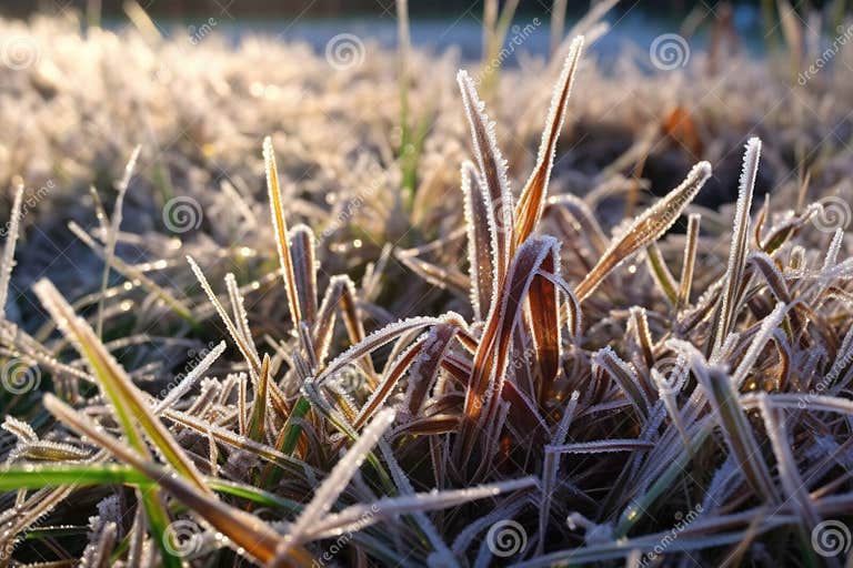 Abstract Patterns of Frost on Grass, Focusing on Textures Stock Photo ...