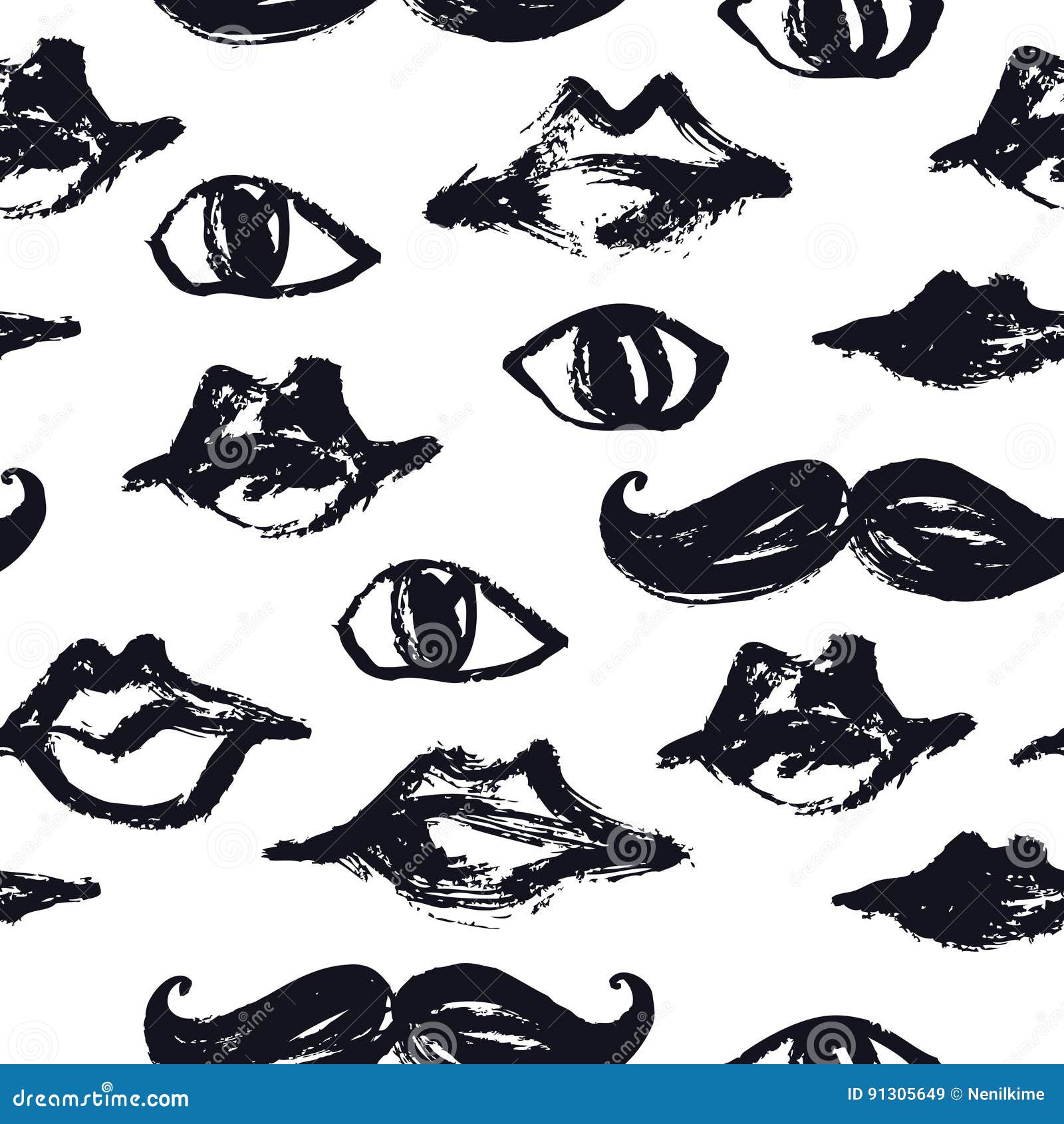 Abstract Patterns with Lips, Moustache and Eyes Stock Vector ...