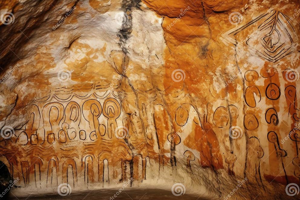 Abstract Patterns and Symbols on Cave Walls Stock Photo - Image of ...