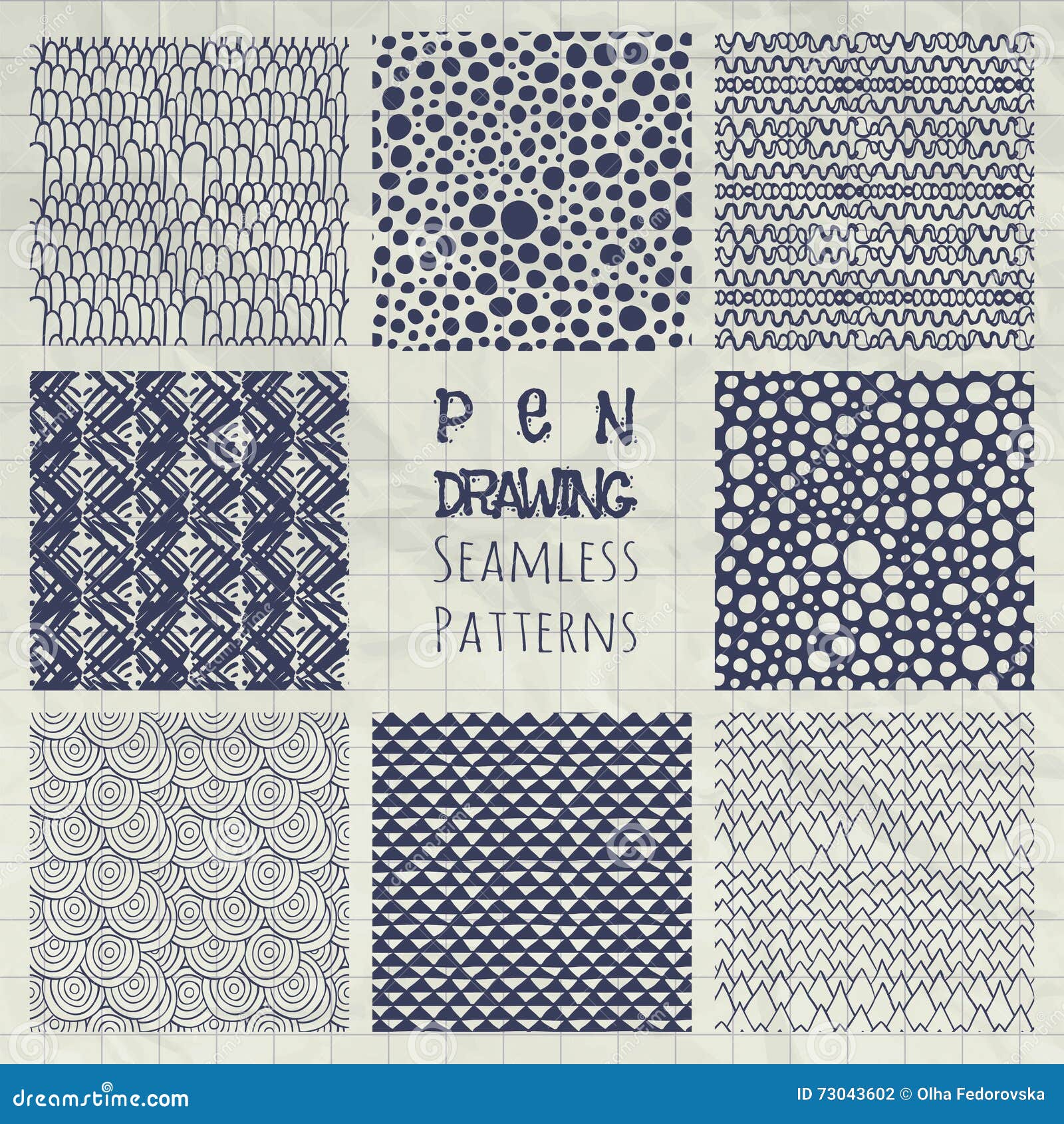 Abstract Pen Drawing Seamless Background Patterns Set Stock Vector ...